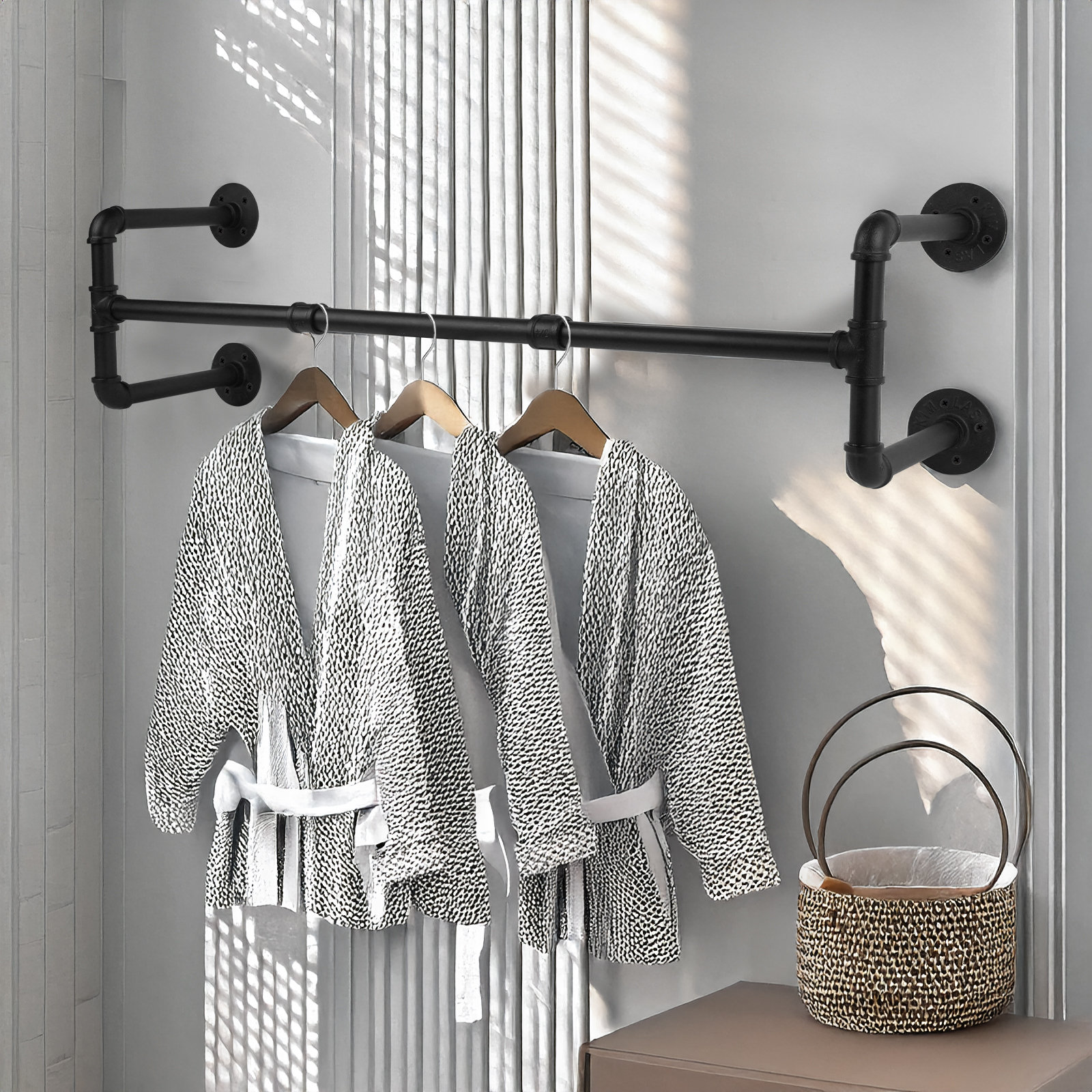 Williston Forge Industrial Pipe Clothes Rack, 40 Inch Wall Mounted ...