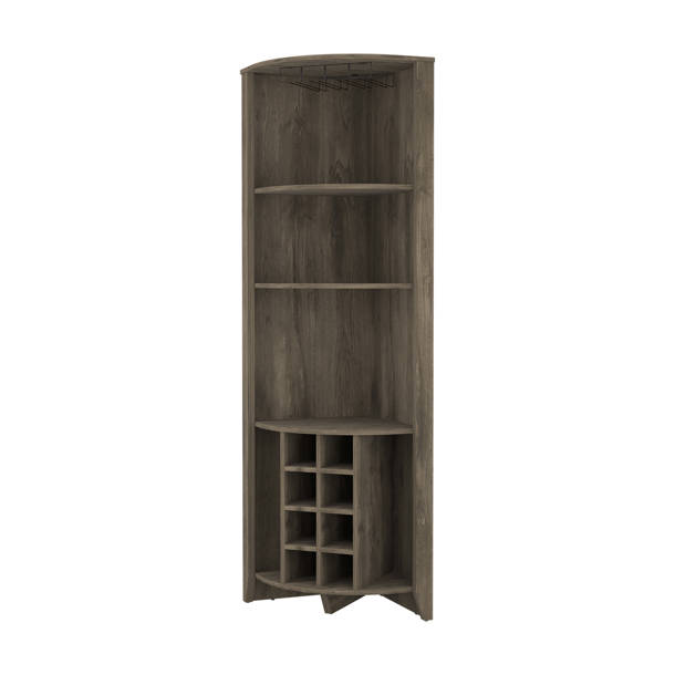 Millwood Pines Bouvet Corner Bar Cabinet with 3 Shelves, 8 Wine Cubbies ...