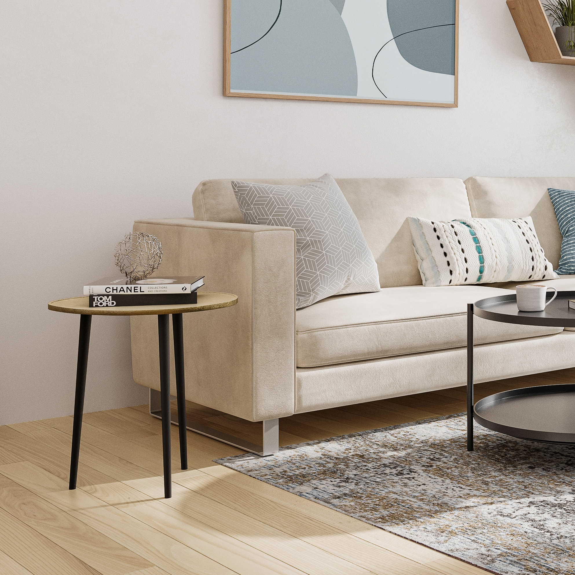 Simpli Home Tanner 19"W Round Metal Side Table with Gold Top and Black ...