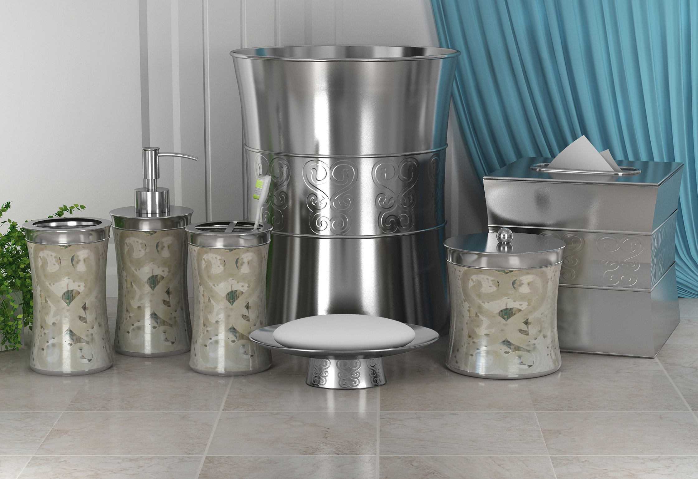 Mercer41 Pullen 7 Piece Scrolling Bath Accessory Set & Reviews | Wayfair