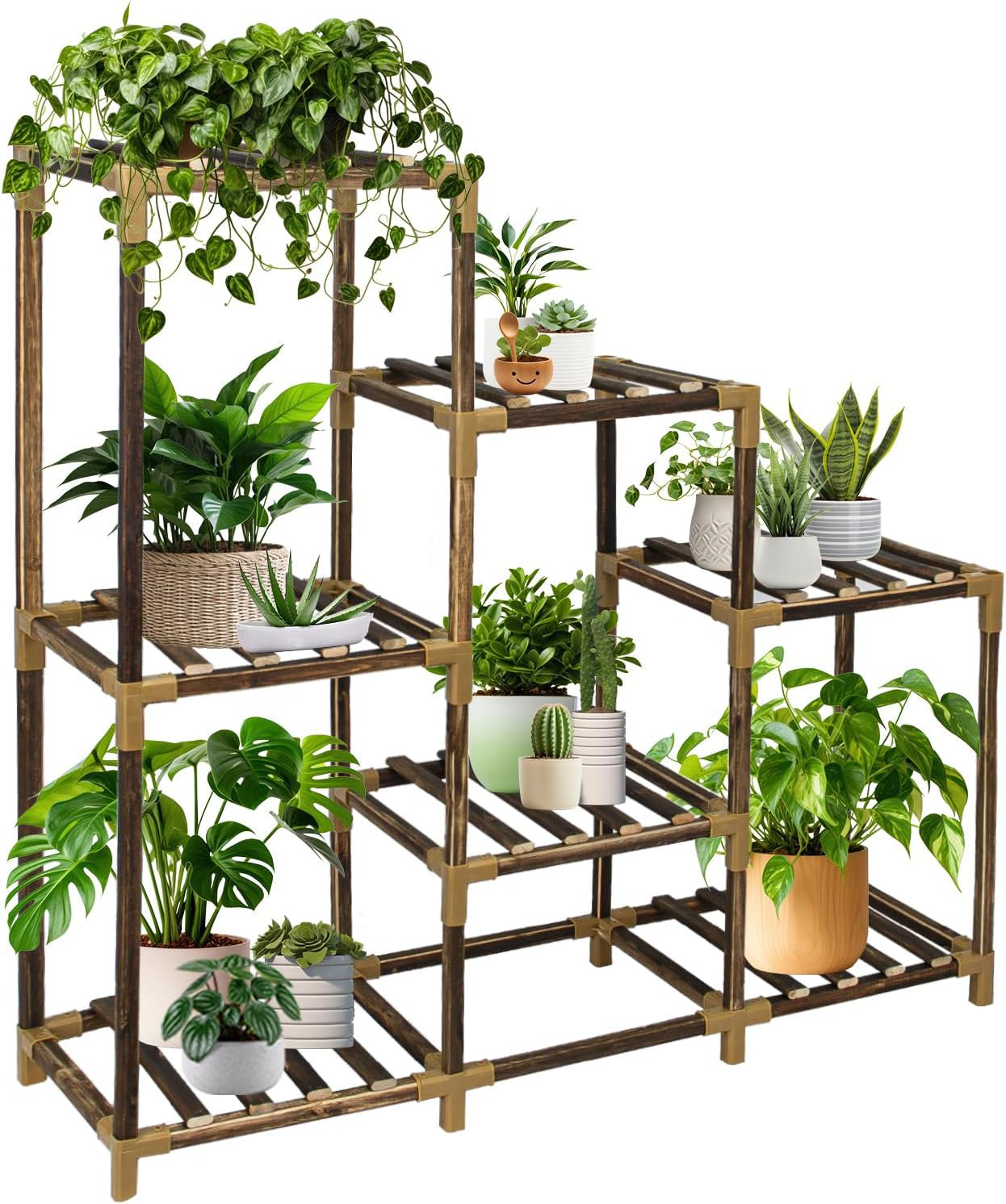 Latitude Run® Plant Stand Indoor 3-Tier Outdoor Wood Plant Stand For ...