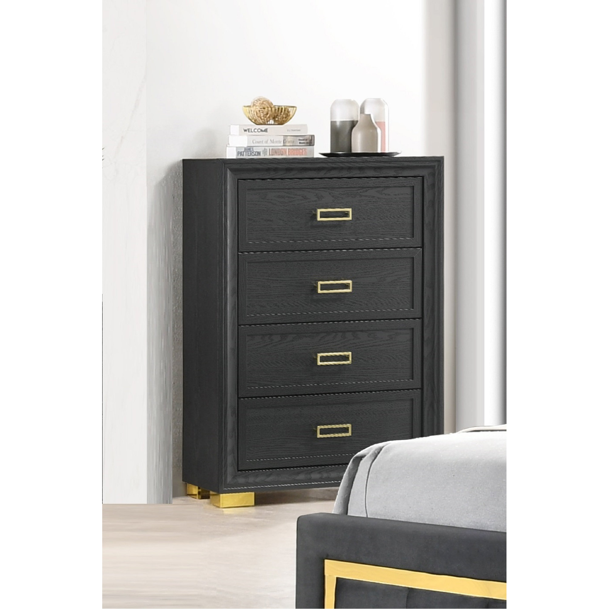 Mercer41 Glamorous 1Pc Modern Glam Style 4-Drawer Chest Gold-Coloured ...