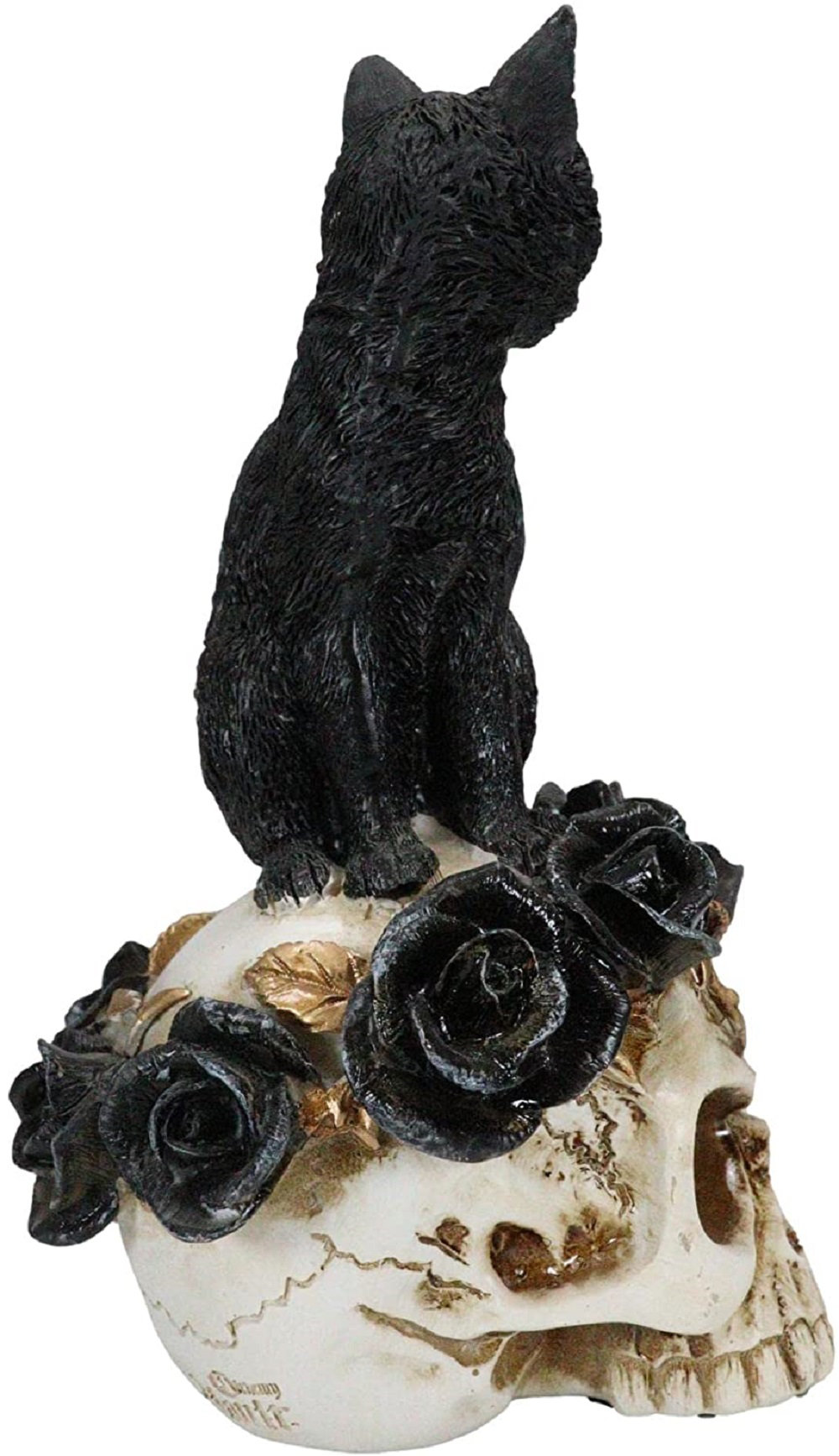 The Holiday Aisle® Beals Ebros Cat Sitting on Skull with Black Roses ...
