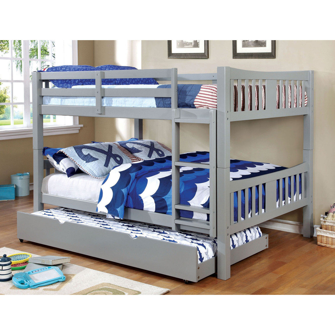 17 Stories Full Over Full Bunk Bed Gray Finish Transitional Style ...