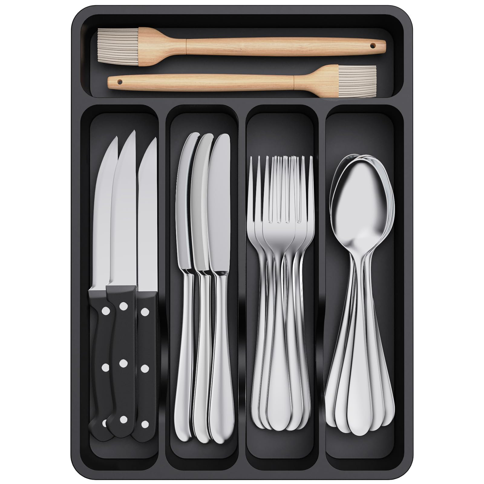 Latitude Run® Silverware Drawer Organizer Tray, Plastic Cutlery Storage ...