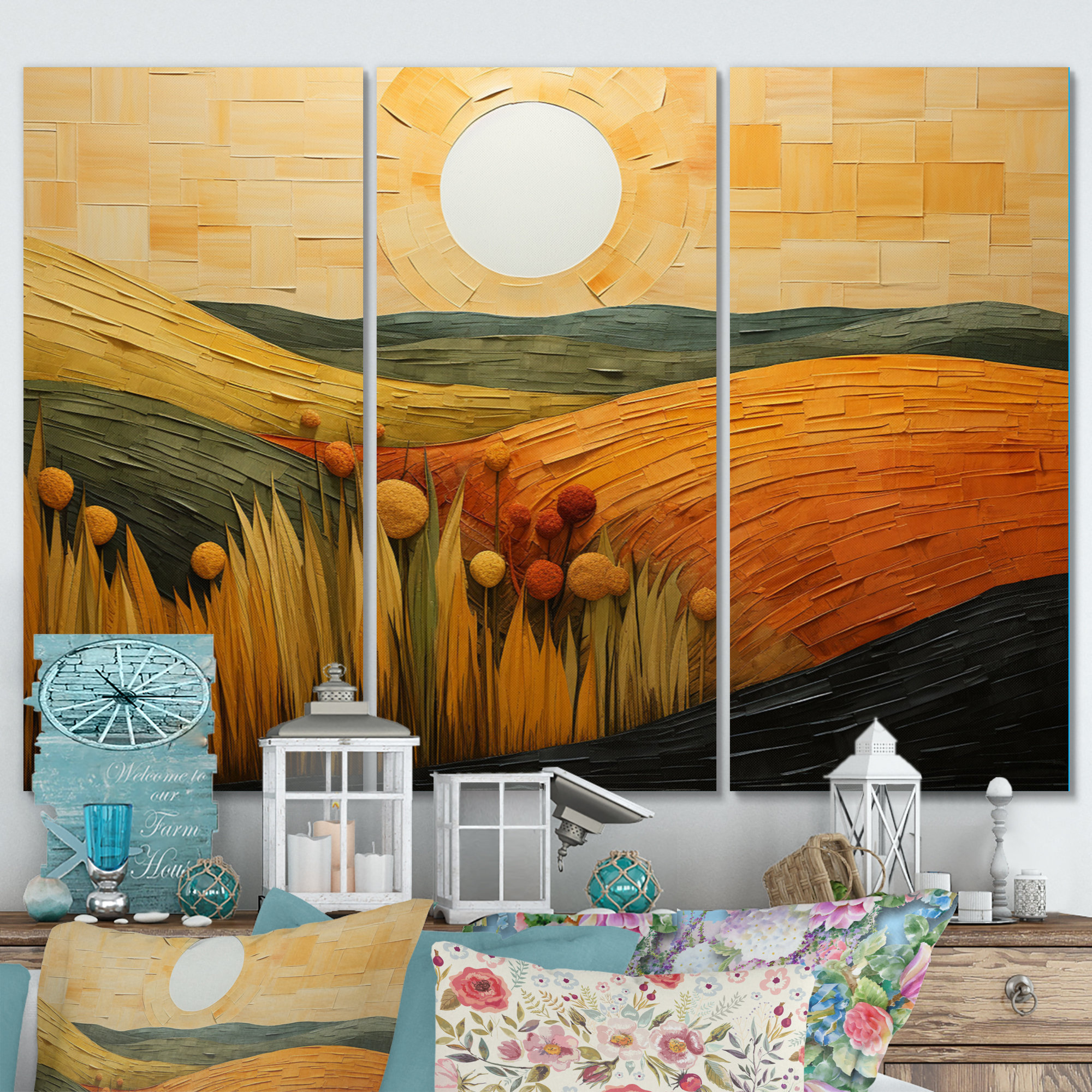 Design Art Countryside Bold Geometric Plains - Modern Metal Wall Art ...