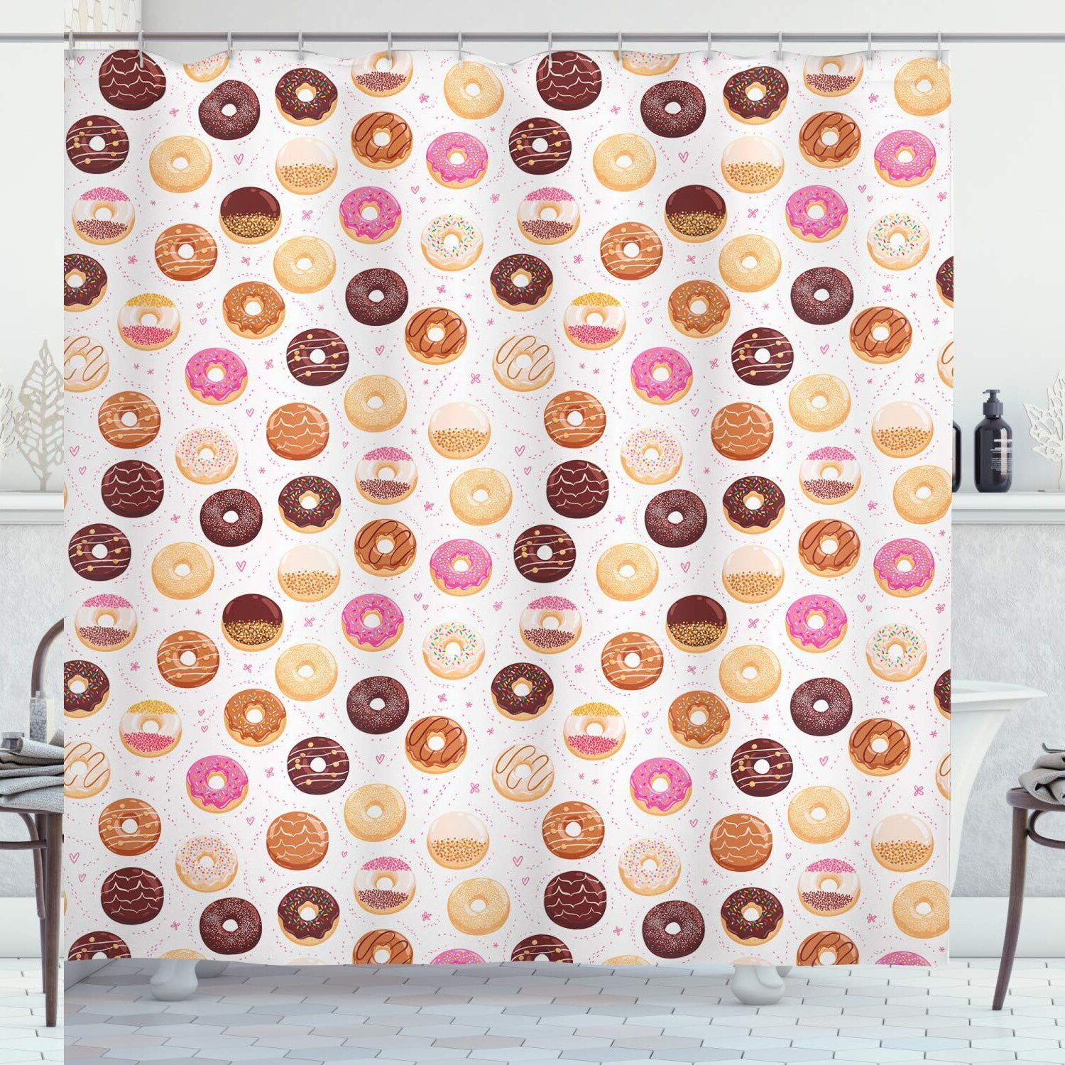 Hokku Designs Sweet Treats Shower Curtain - Donuts & Hearts Pattern ...
