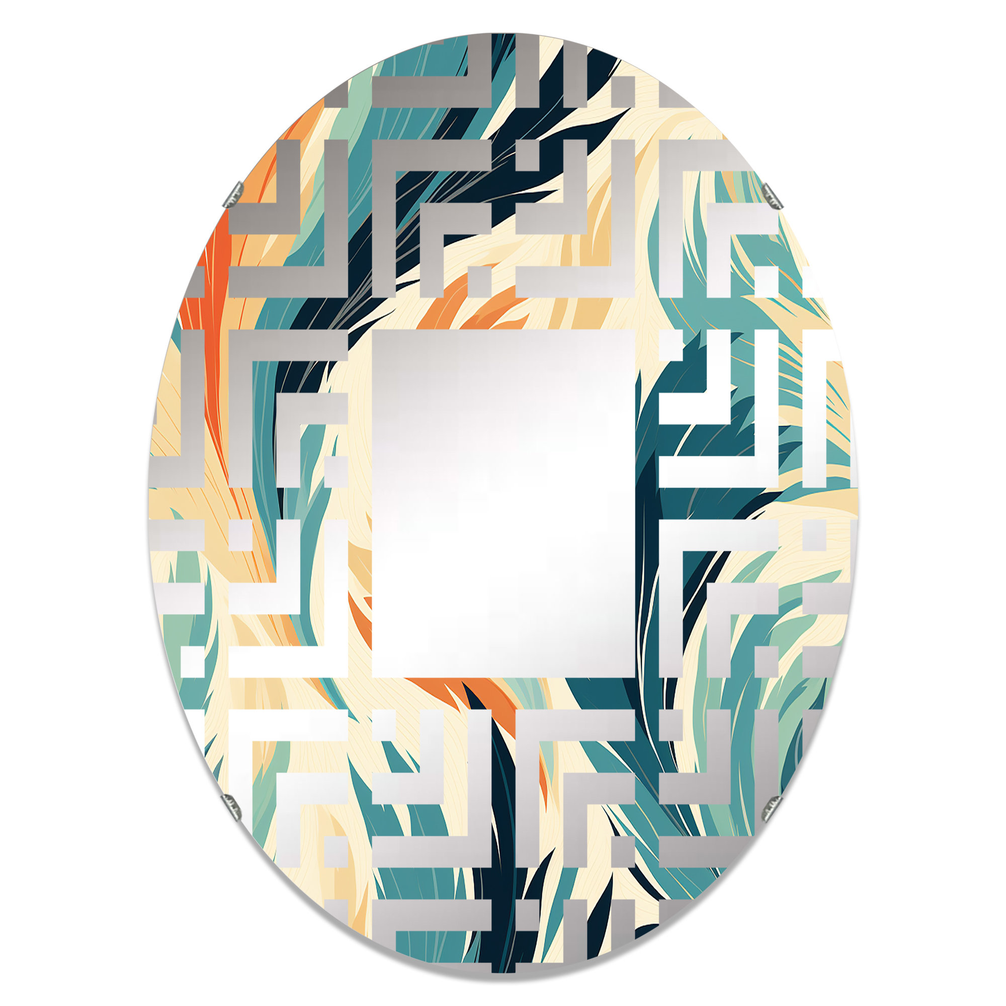 Design Art Metropolitan Ikat Swirl Oasis - Maze Decorative Mirror Oval ...