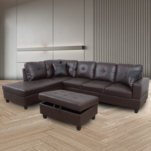 Latitude Run® Elsiana 3 Piece Faux Leather Modular Living Room Set ...