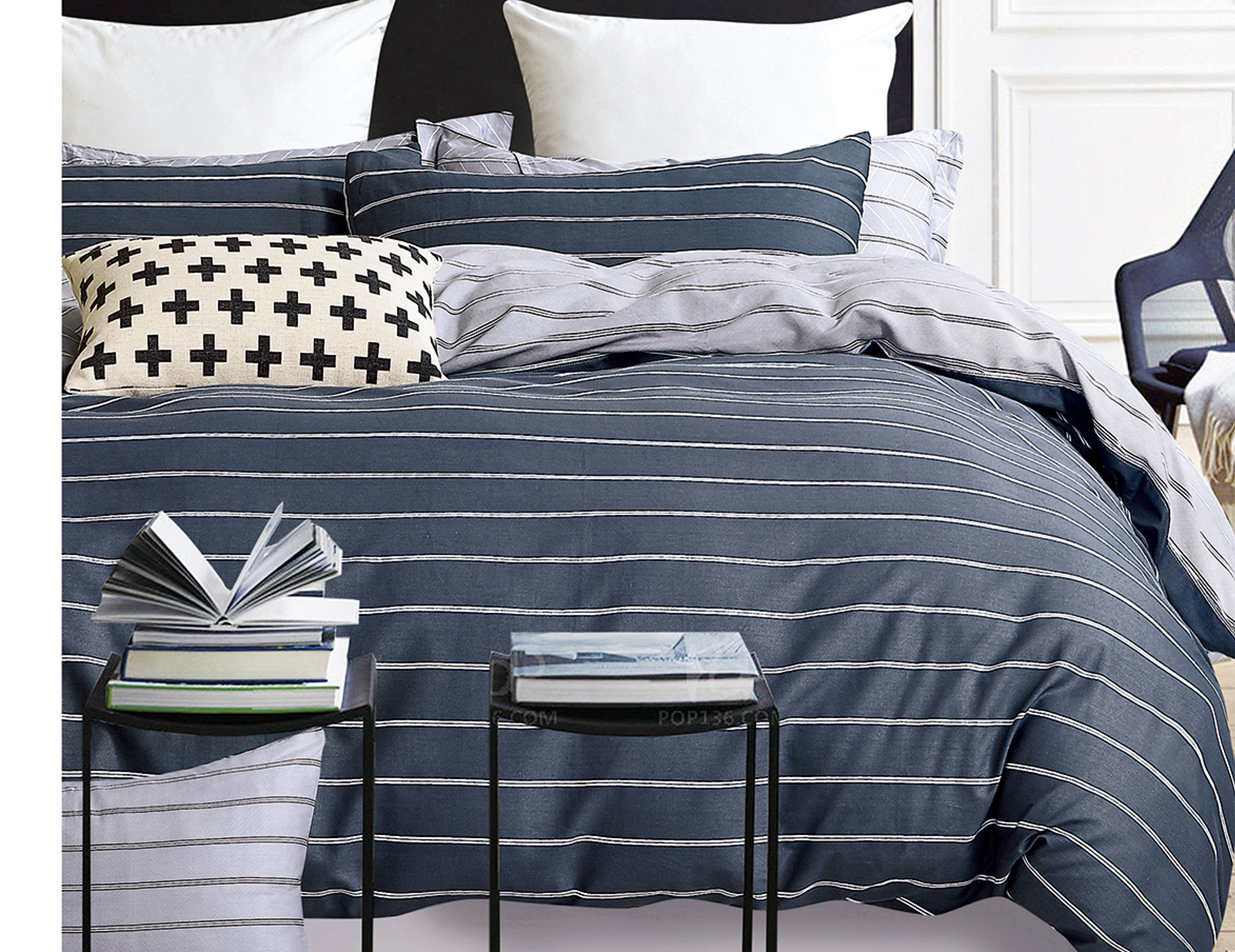 Say Yes Bedding Blue/Gray Standard Cotton Reversible Comforter Set ...