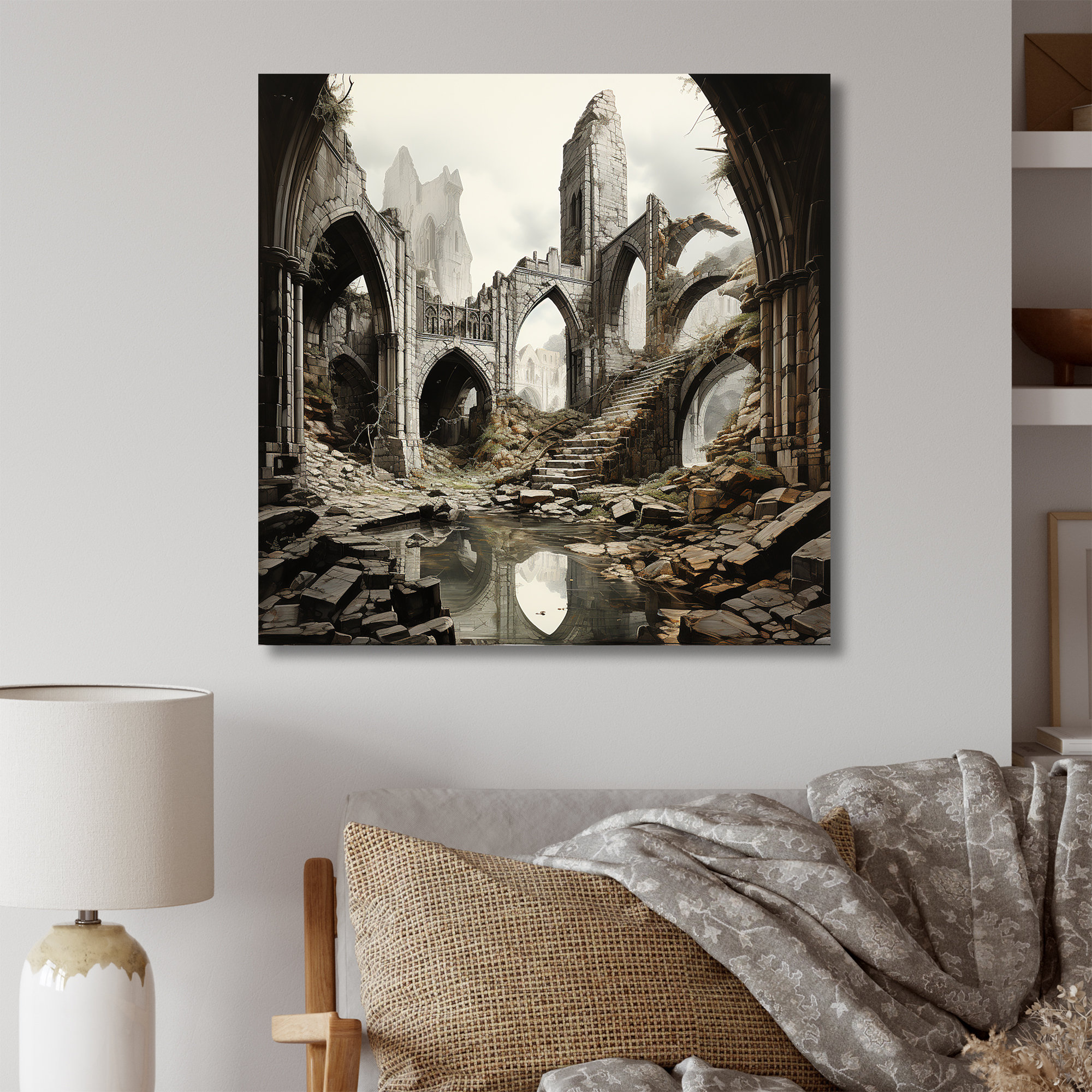 Winston Porter Analytic Drawing Of Building Ruins On Canvas Print | Wayfair