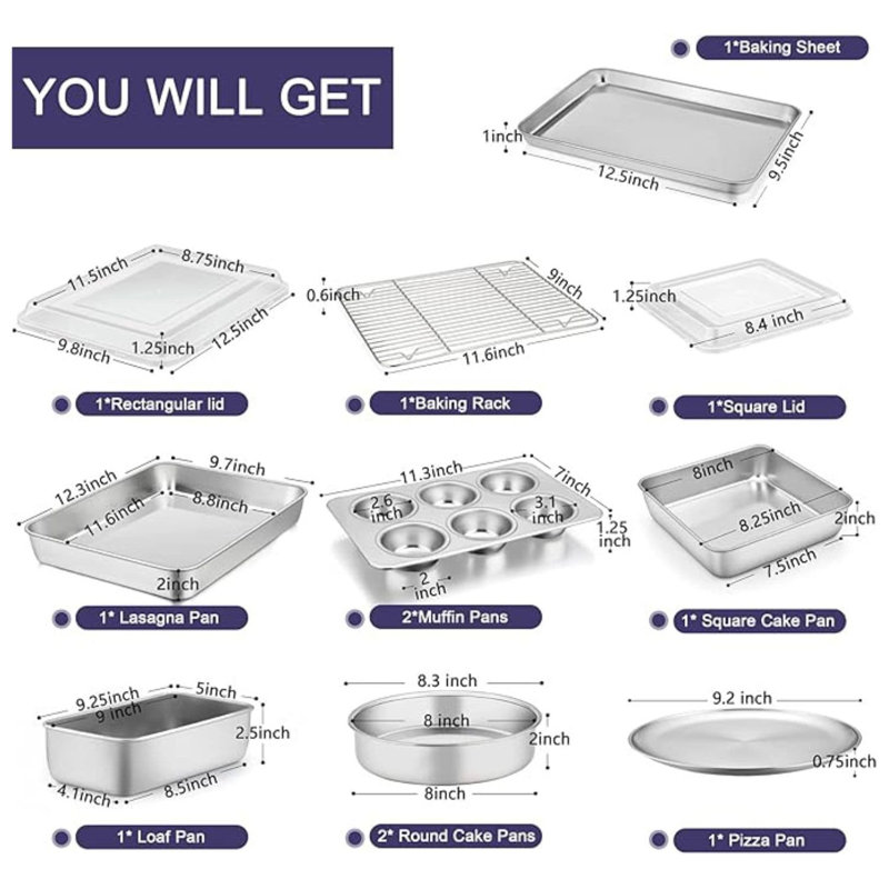 BOPWAY 12-Piece Stainless Steel Baking Pan Set | Wayfair
