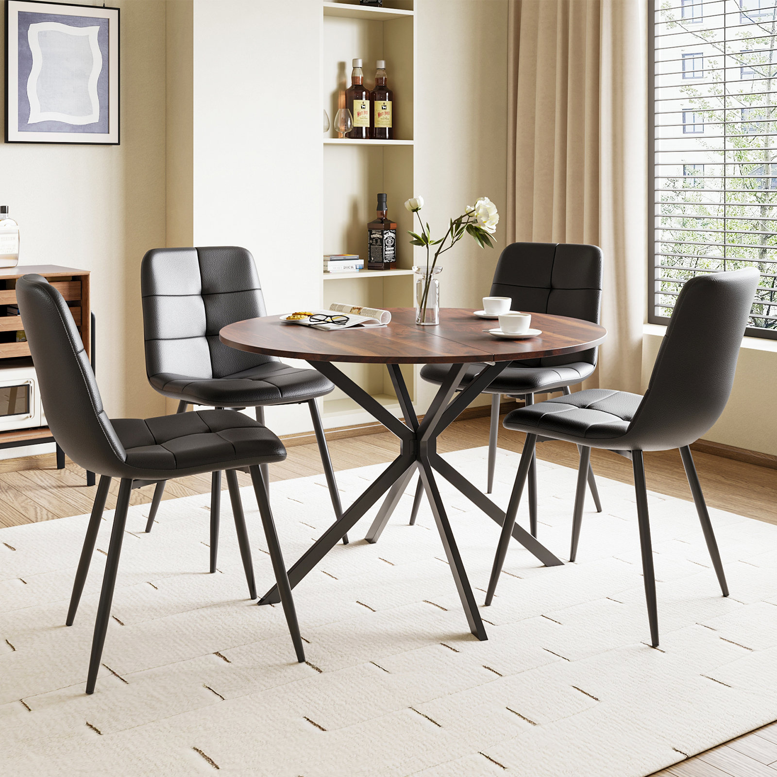 George Oliver Dining Table And Chairs Set Of 4, Folding Round Dining ...