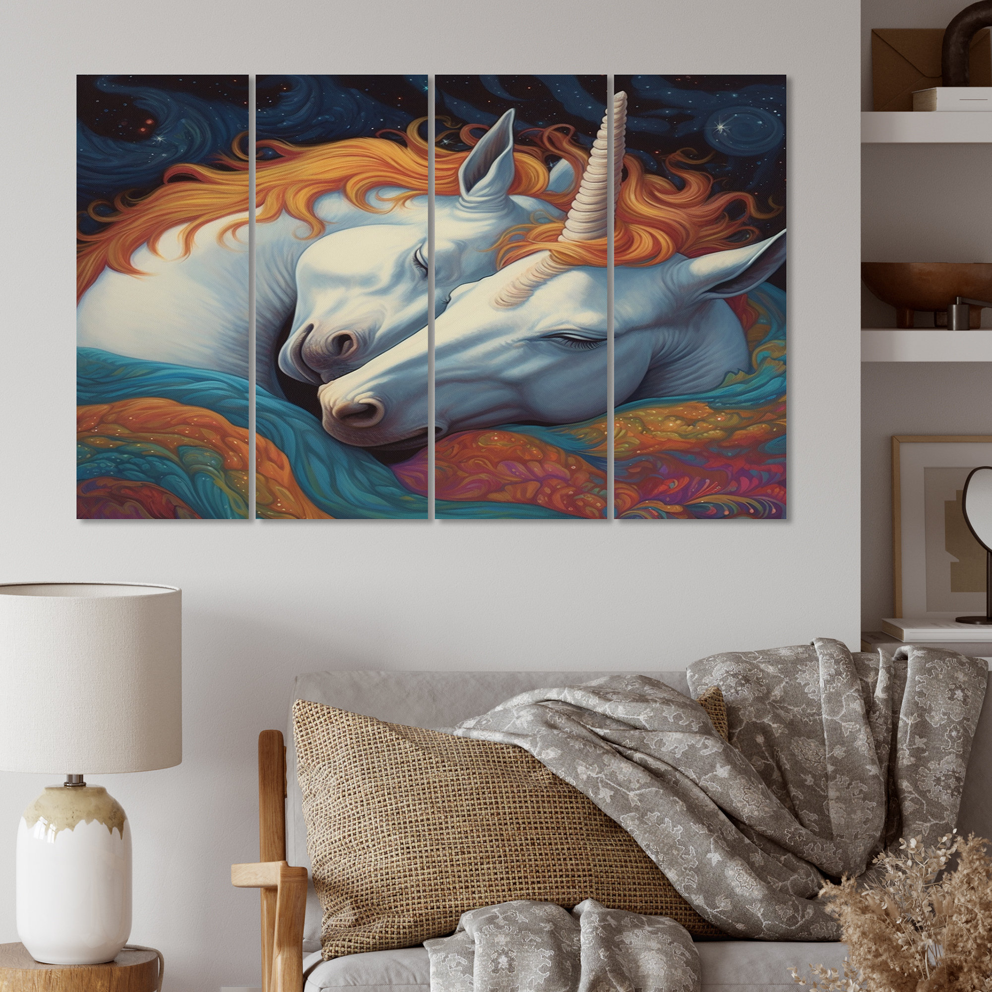 Trinx Cute Unicorns Sleeping Together - Fantasy Unicorn Canvas Print ...