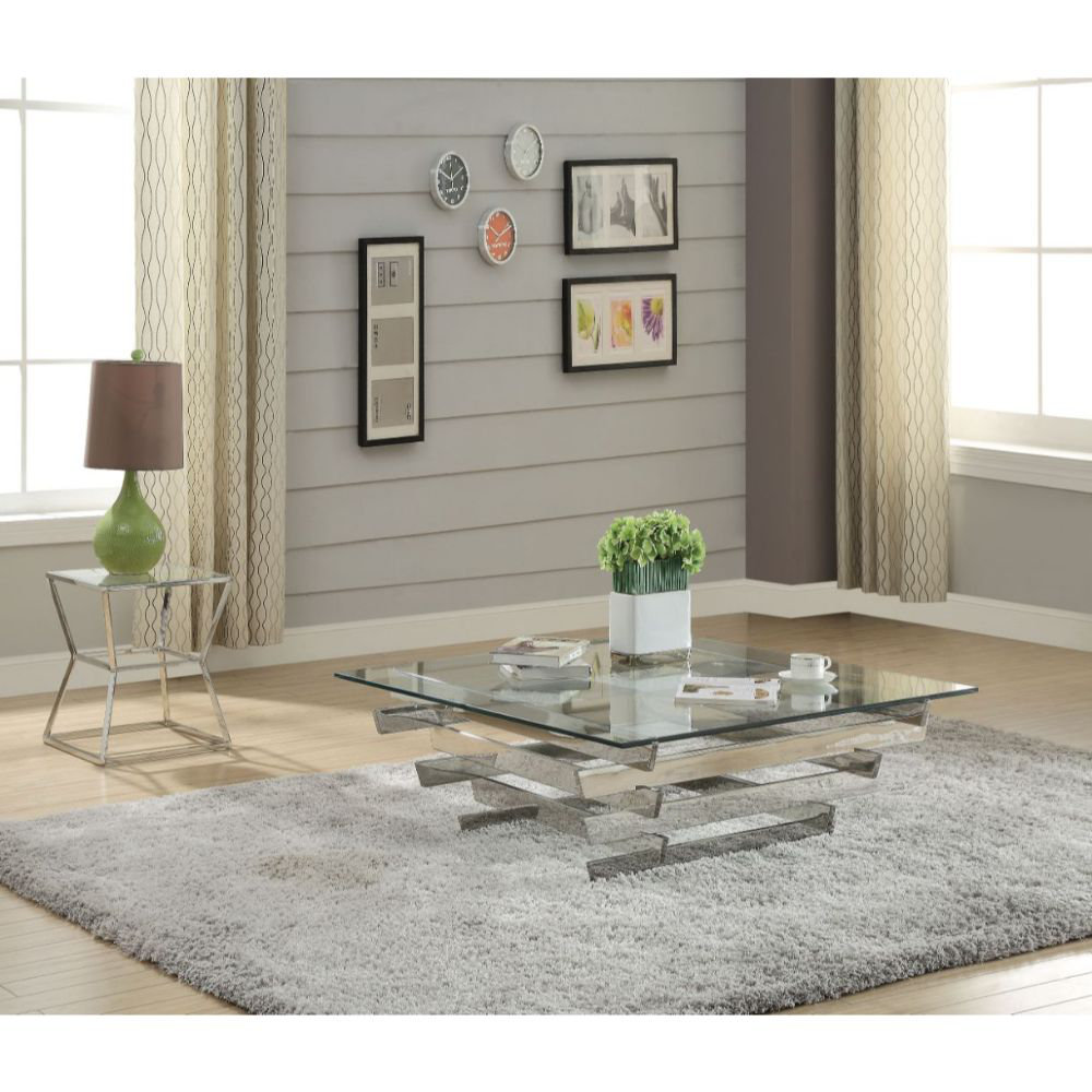 Orren Ellis Izaaz Glass Cross Legs End Table | Wayfair