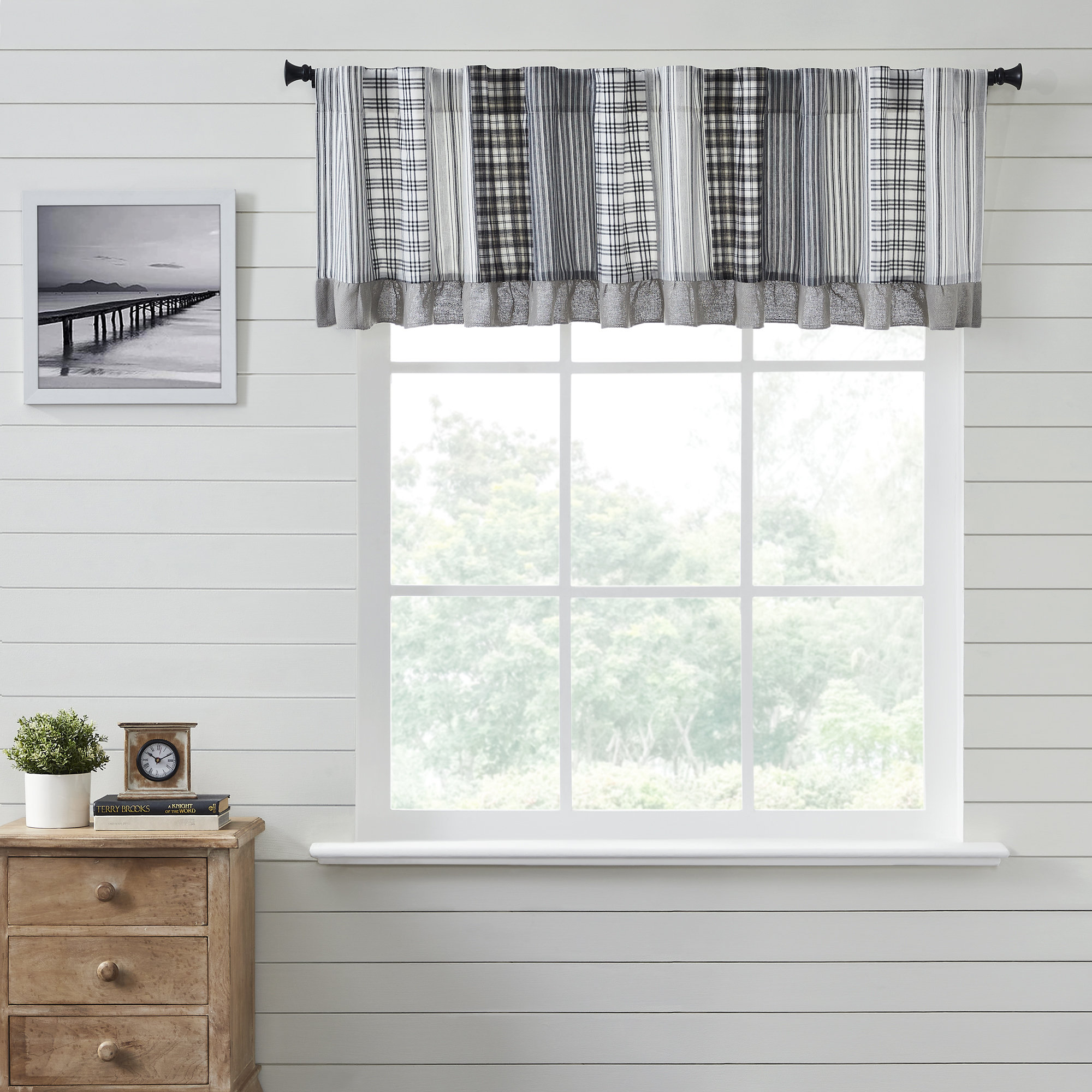Rosalind Wheeler Banner Plaid Cotton Tailored Window Valance in Black ...