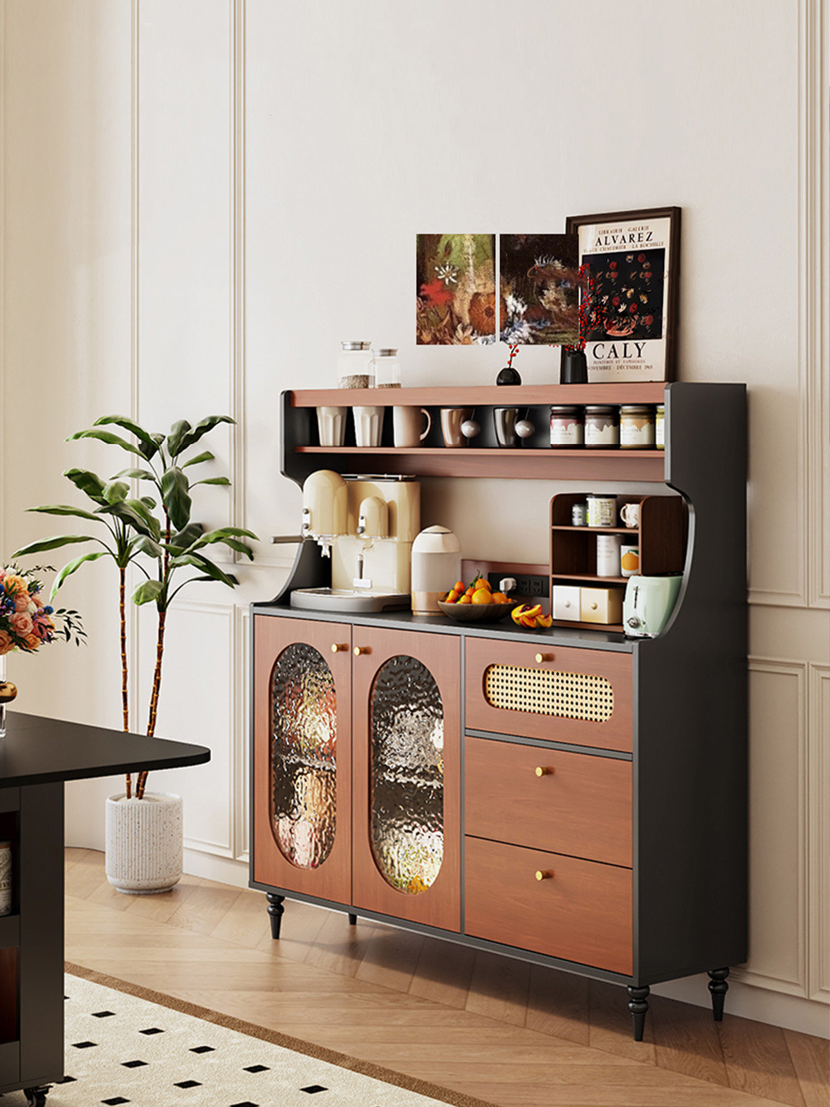 Charlton Home® Mid-Century Modern Solid Wood Home Storage Food Cabinet ...