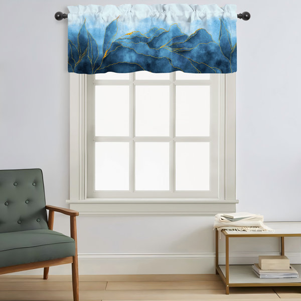Mercer41 Blue Watercolor Golden Marble 52" W Window Valance (Set Of 2 ...
