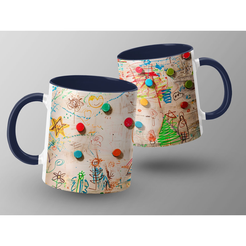 East Urban Home Set of 4 Kids Drawing Style 11oz Accent Mugs – White ...