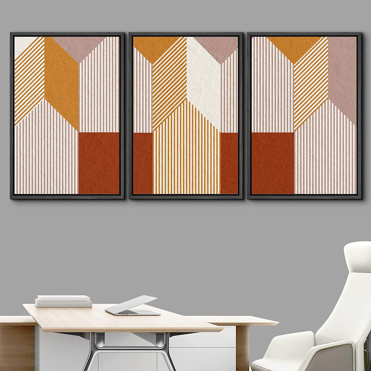 IDEA4WALL Geometric Line 3 Piece Floater Frame Graphic Art on Canvas ...