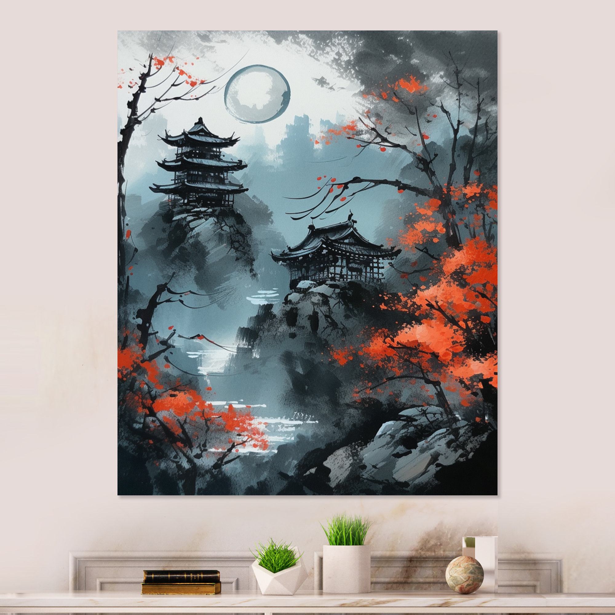 Red Barrel Studio® Moonset And Japonese Maple Tree V - Landscape Japon ...