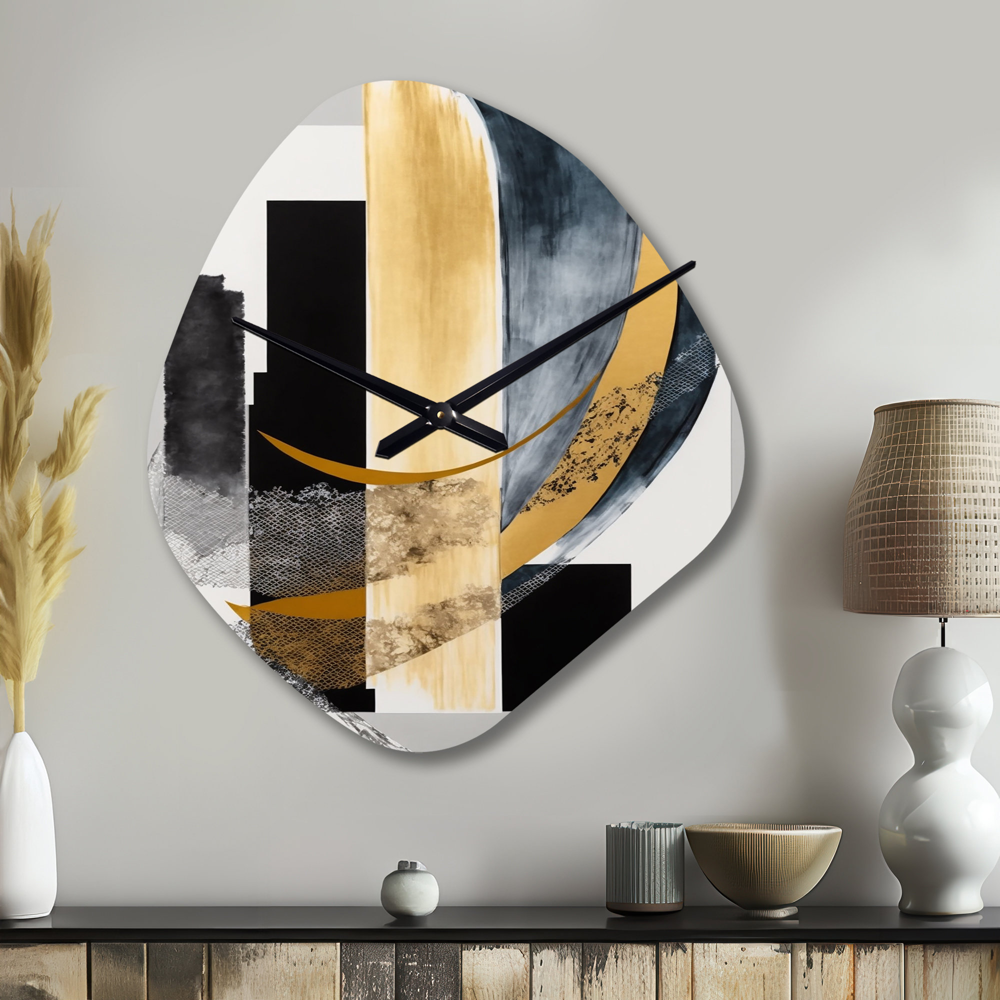Design Art Glam Art Deco Abstract I - Nebula Shape Black Wall Clock ...