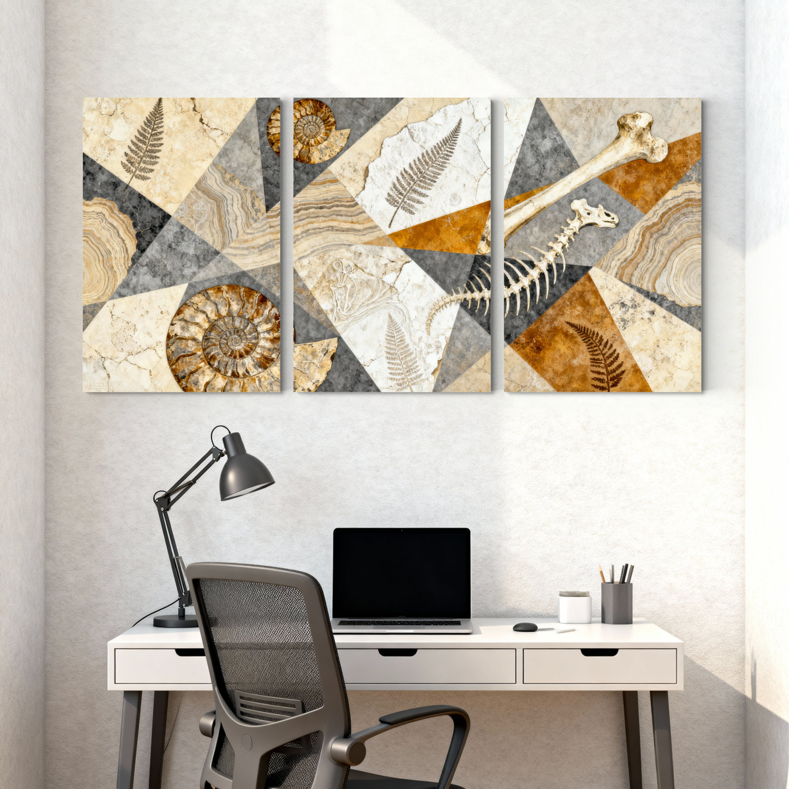 Highland Dunes Fossil and Fern Pattern Geometric Abstract Canvas ...