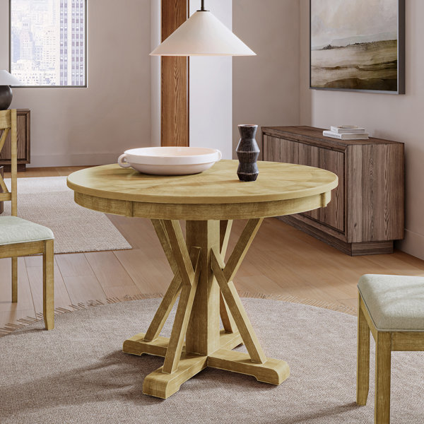 Gracie Oaks Amoz 42" Pedestal Round Solid Wood Frame Dining Table ...