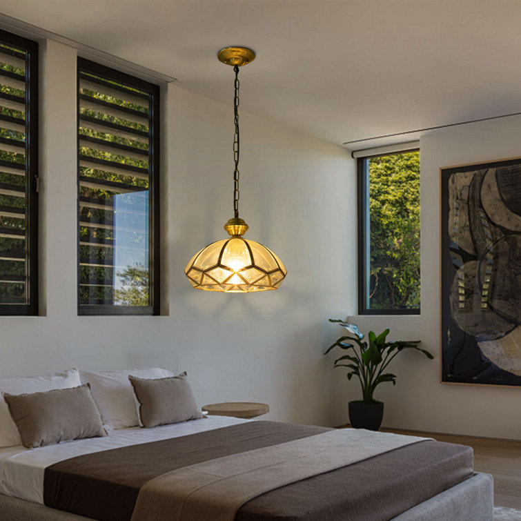 House of Hampton® Hanging Glass Shade Ceiling Light Adjustable Height ...