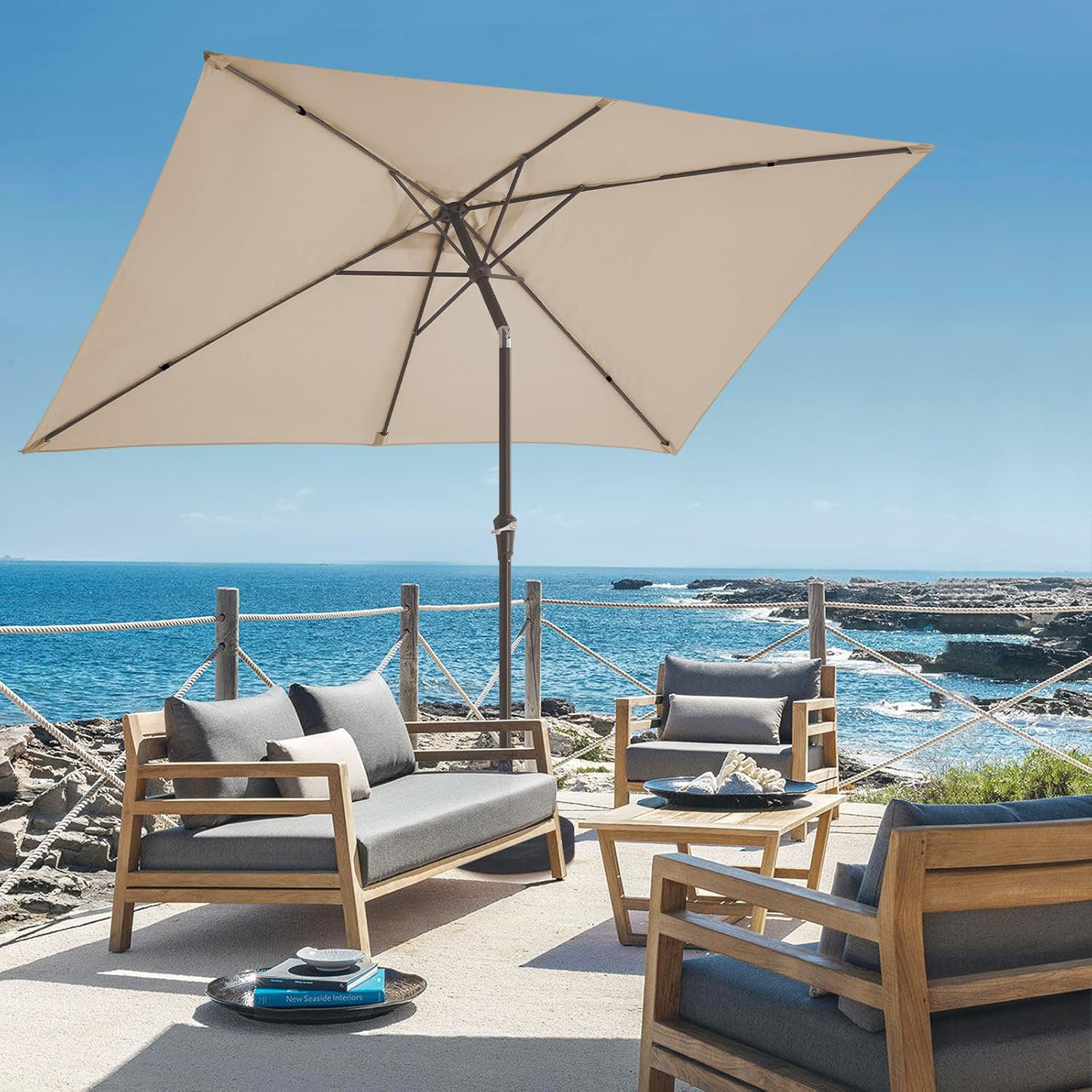 INKEDZ 6.5 Rectangular Patio Umbrellas Outdoor Market Umbrella with ...