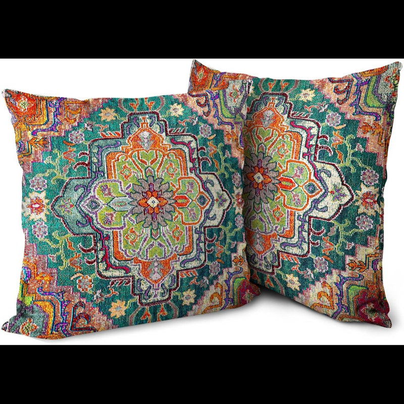 Cozy Oasis Boho Green Orange Throw Pillow Covers | Wayfair
