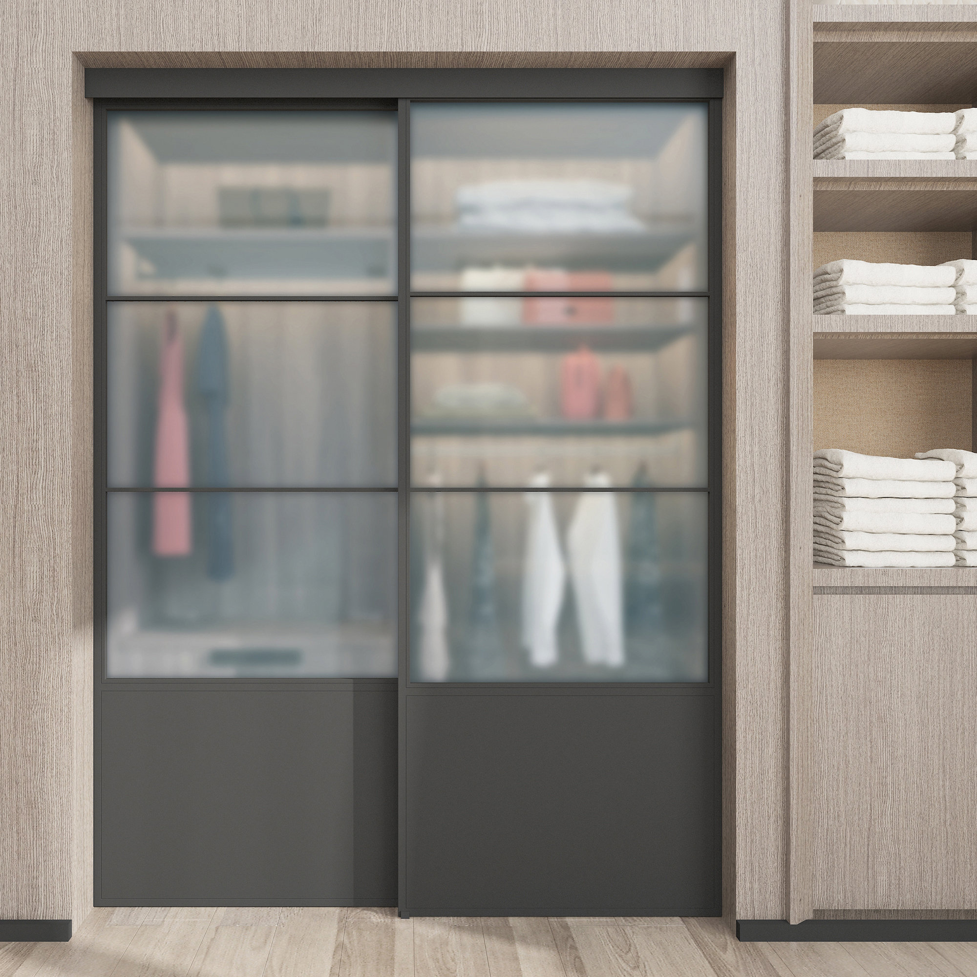 Renin Black Metro Collection Steel Frame Closet Door With Tempered ...
