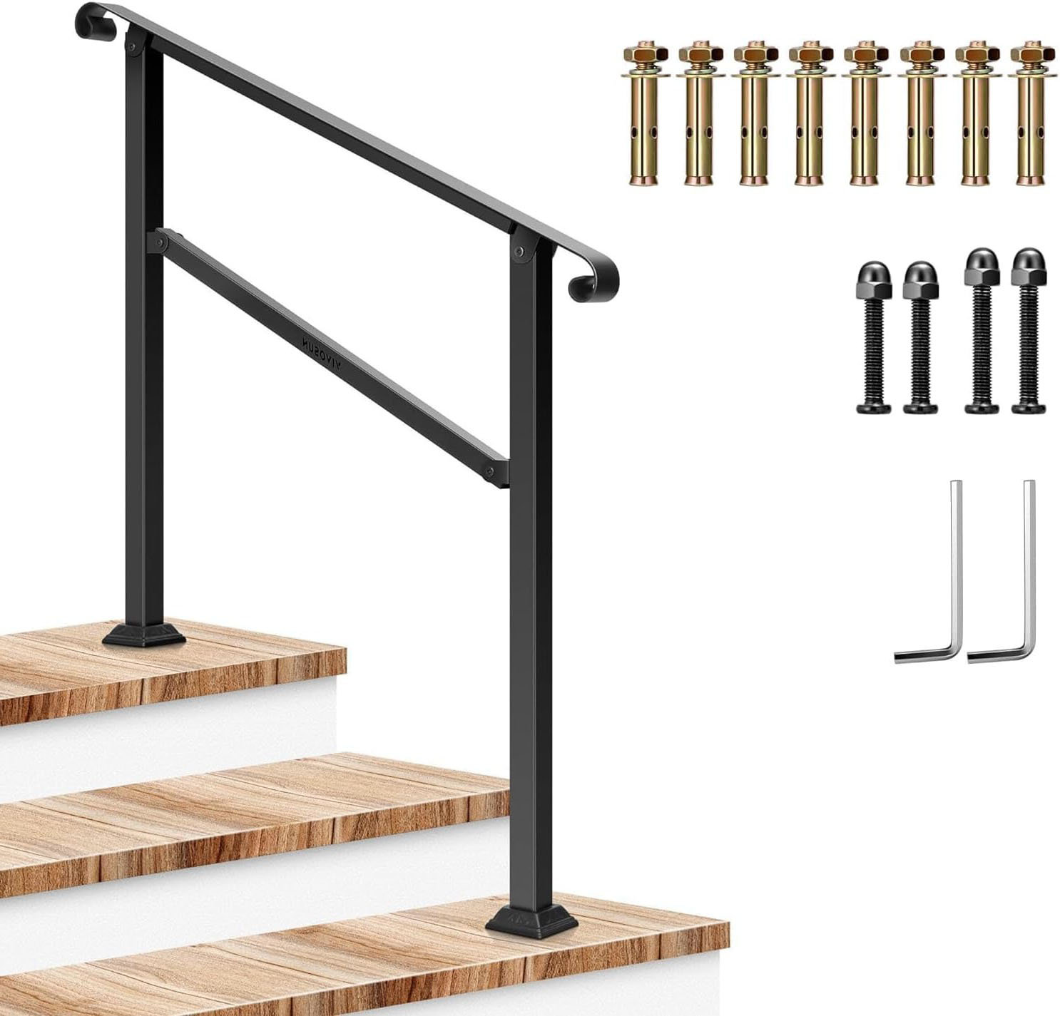 CAPBOL Outdoor Handrail, 3 Step Stair Handrail, 40" x 36" Fits 1 to 3 ...