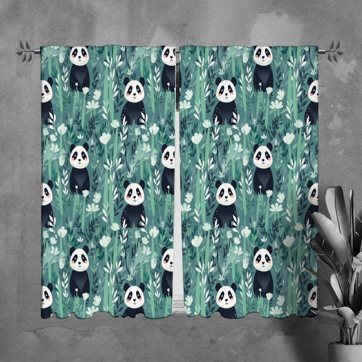 Wildon Home® Panda Window Curtains Animals Green Drapes | Wayfair