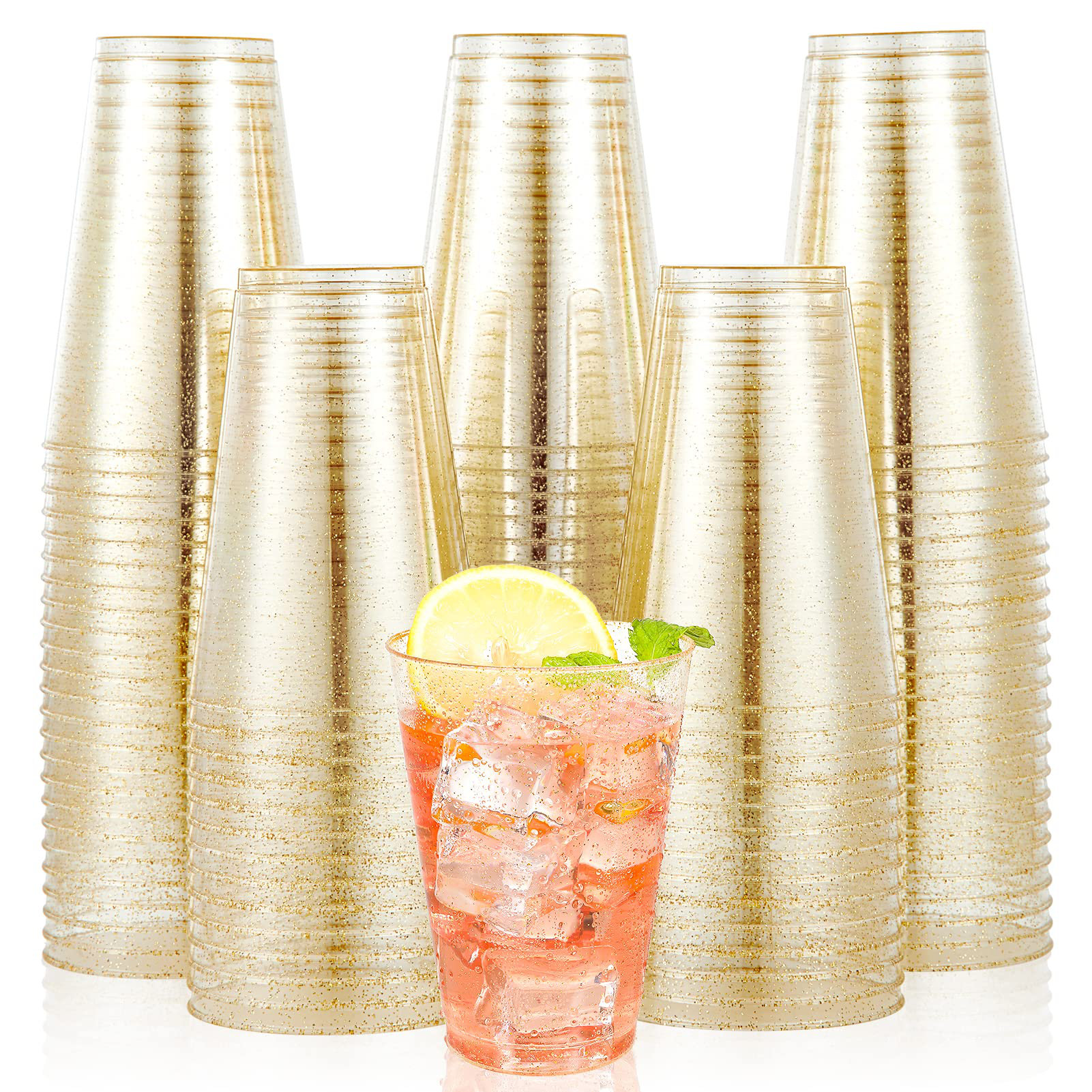 HUDSON & ASHTON LLC 14 Oz Disposable Gold Glitter Plastic Cups, Wedding ...
