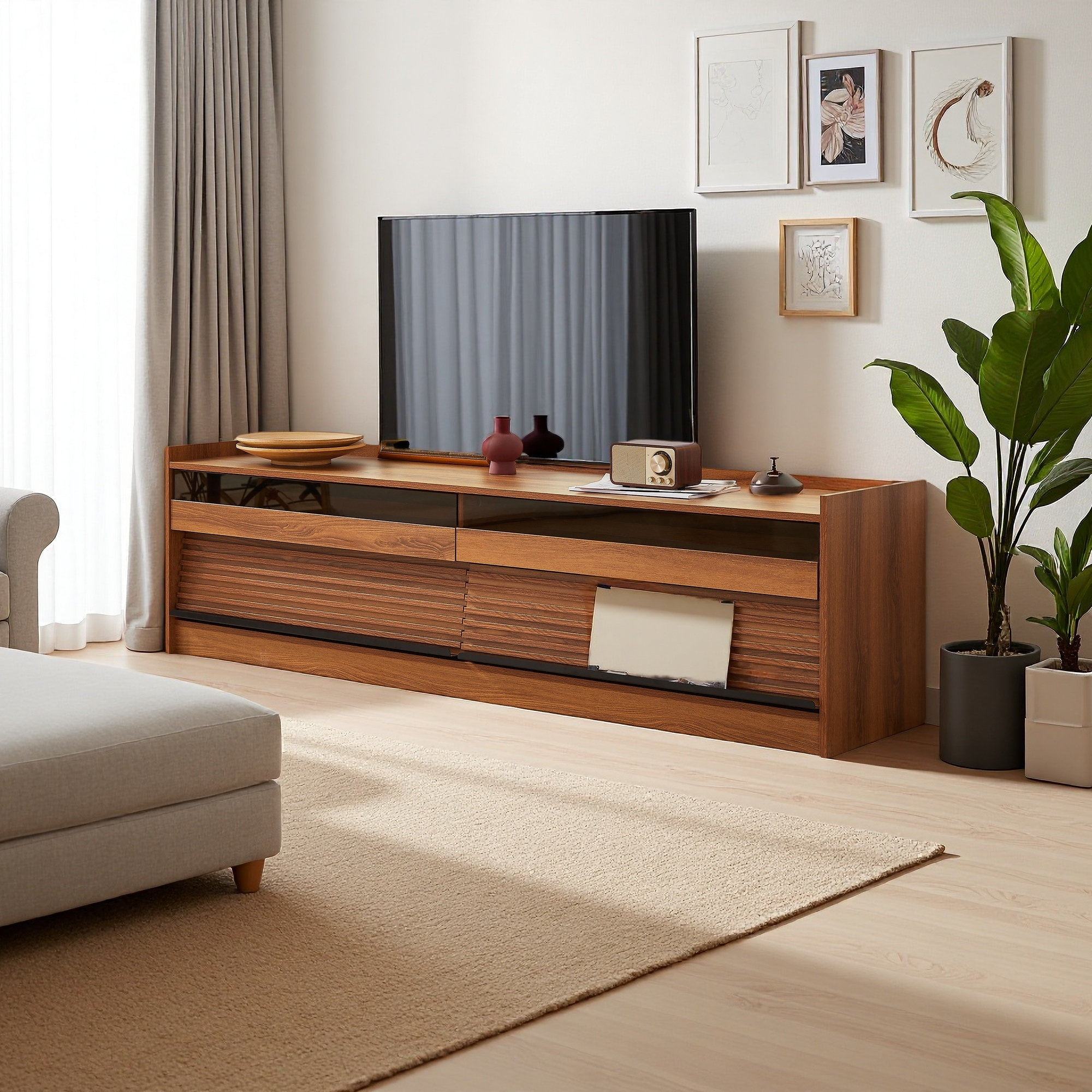 Latitude Run® Mirod Modern TV Stand With Ample Storage,4 Drawer Design With Tempered Glass ...