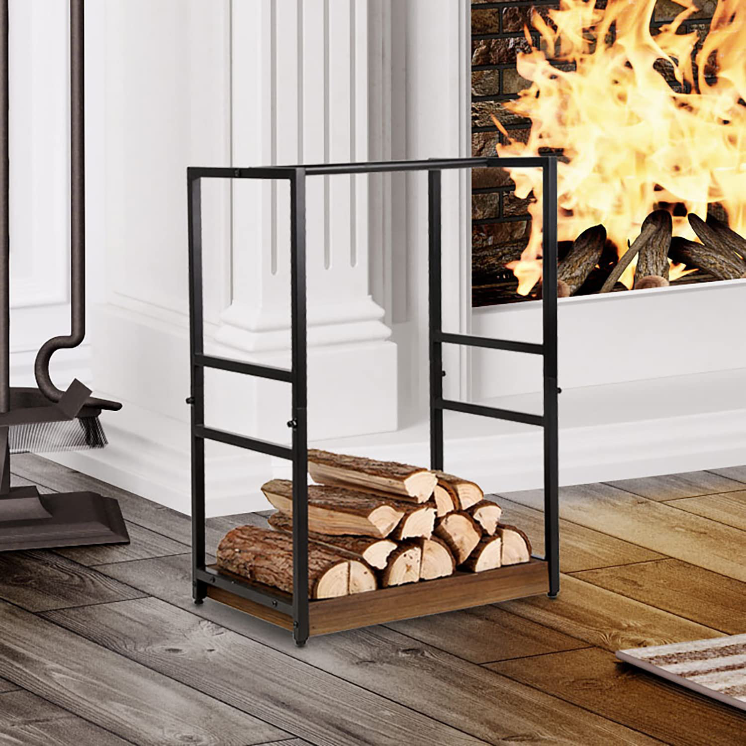 Latitude Run® 24-Inch Freestanding Firewood Rack With Wooden Platform ...