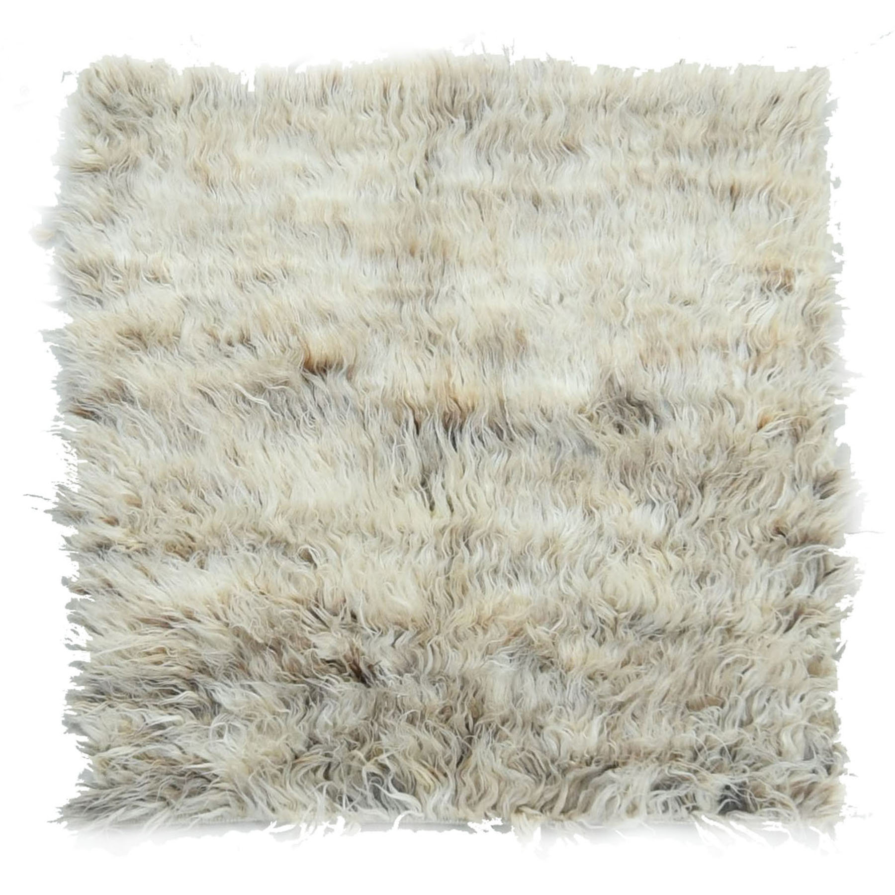 Isabelline 3''X3'' Beige, Undyed Natural Wool Hand Knotted, Shaggy ...