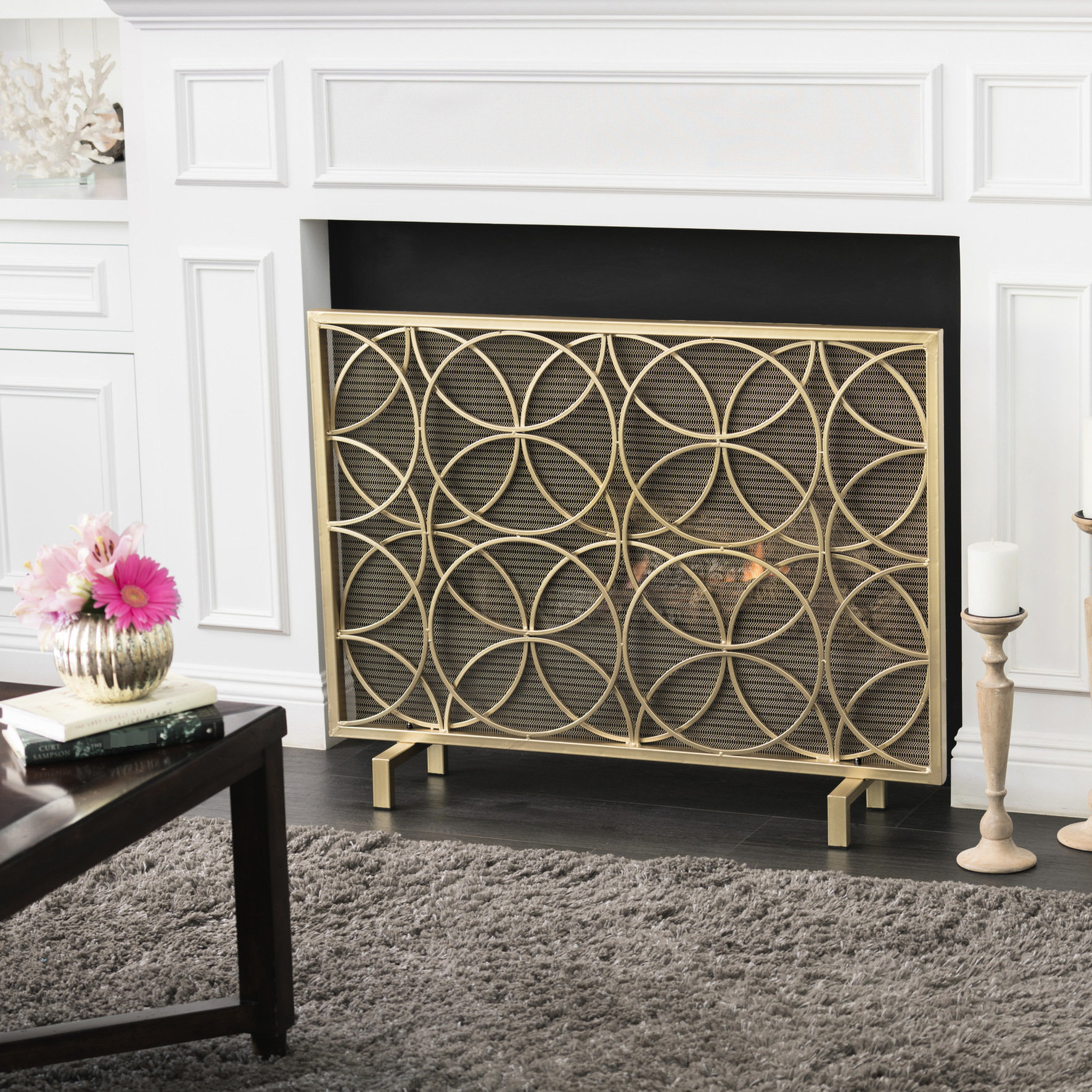 George Oliver Classy Iron Fireplace Barrier, Overlapping Geometric ...