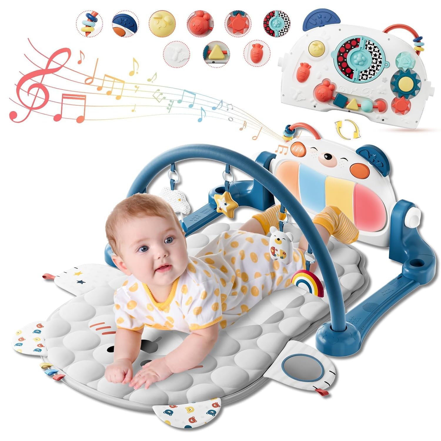 Lauon Baby Play Gym Mat, Bear Shaped Double Side Piano Thicken Activity ...
