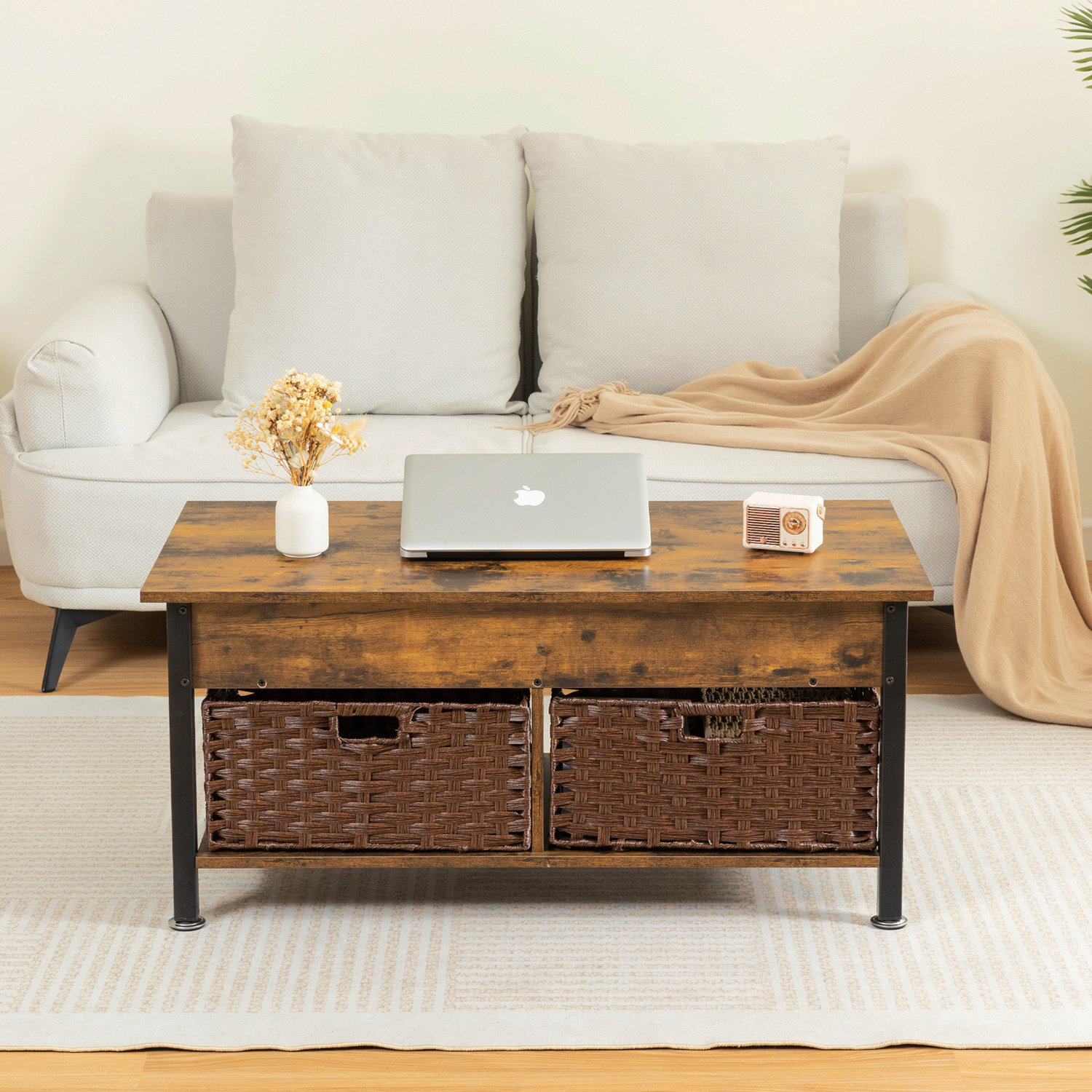 Millwood Pines Living Room Table, Metal Coffee Table, Desk With Two ...