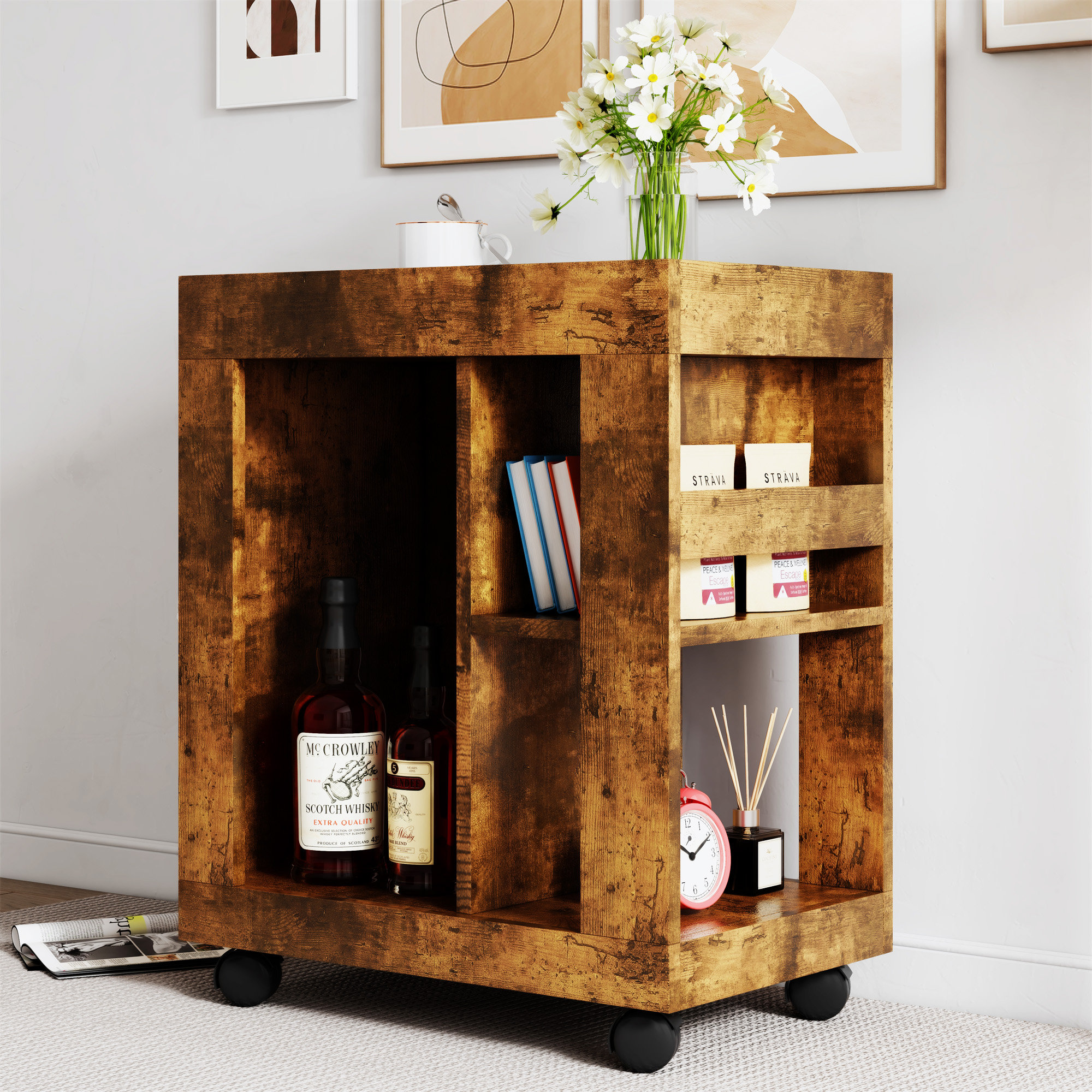 Millwood Pines Mid-Century Modern Style Movable Side Cabinet For Sofa ...