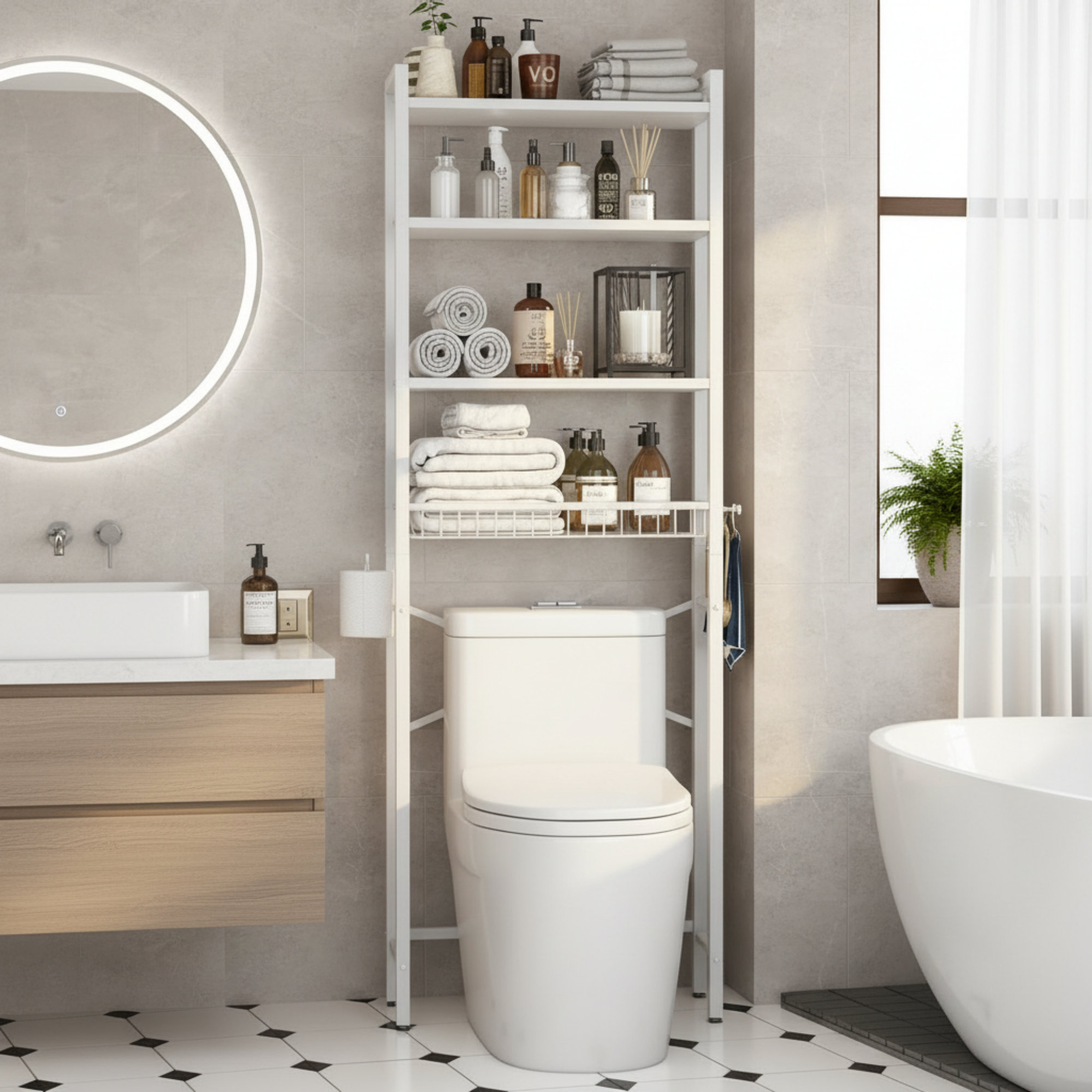 Lark Manor™ Pure White 4-Tier Toilet Overhead Storage Shelf With ...