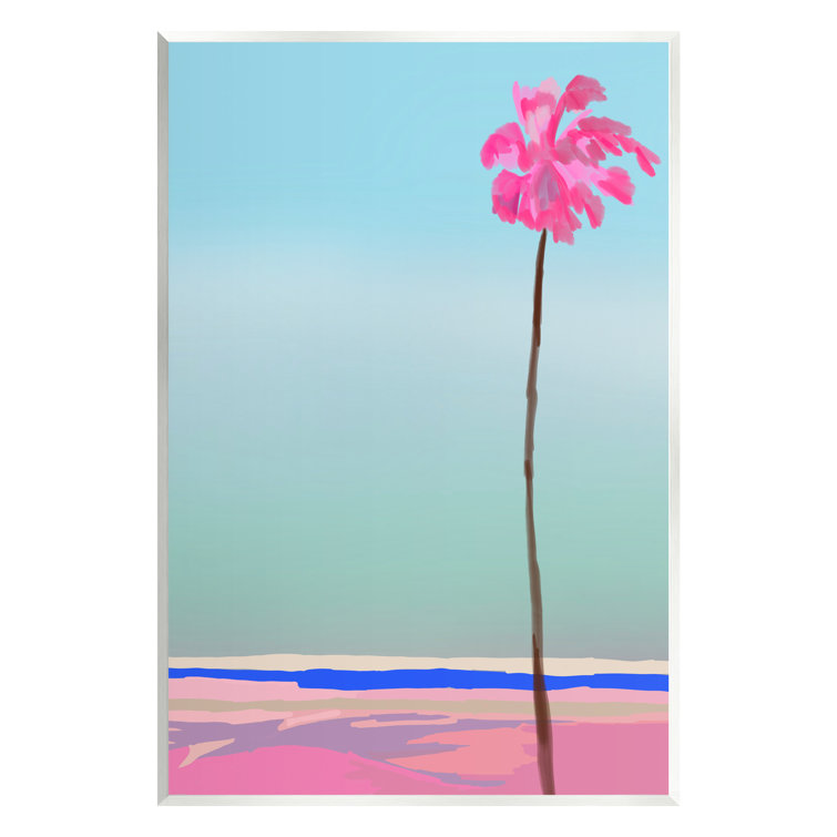 Stupell Industries Pink & Blue Beach Palm Framed Floater Canvas Wall ...