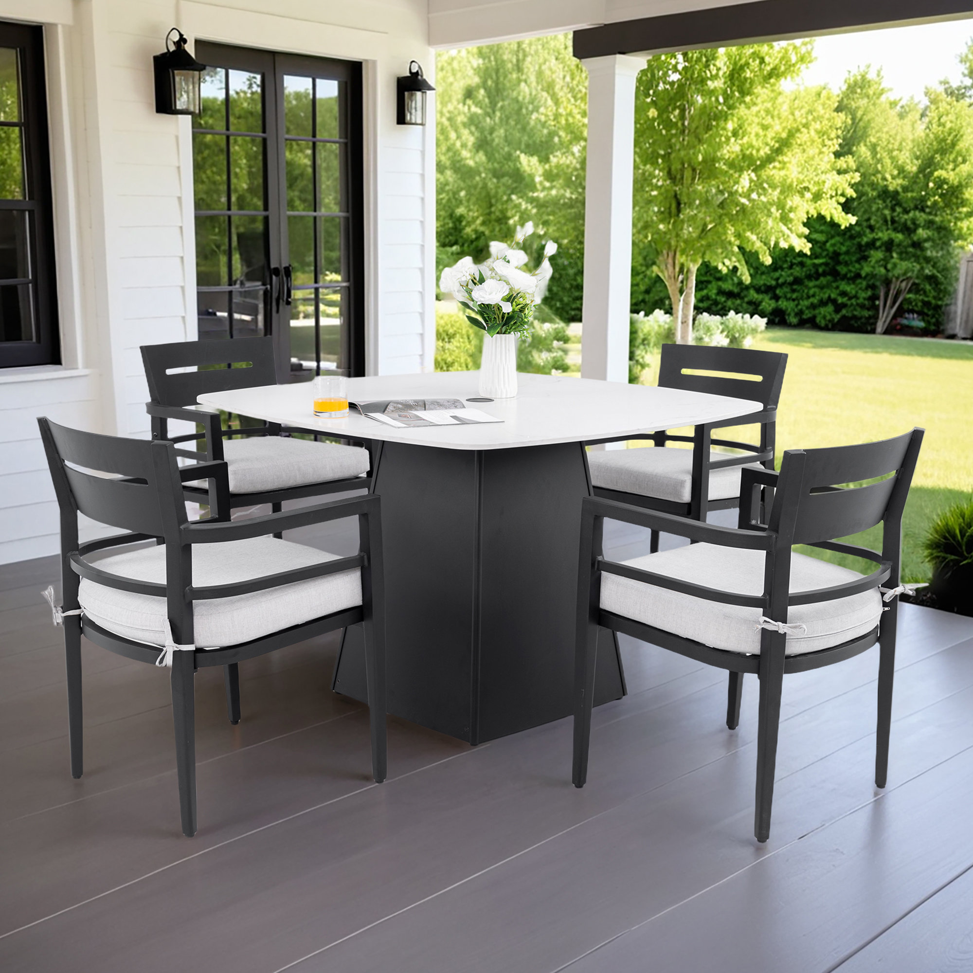 Orren Ellis 5-Piece Outdoor Dining Set with 44" Sintered Stone Table ...