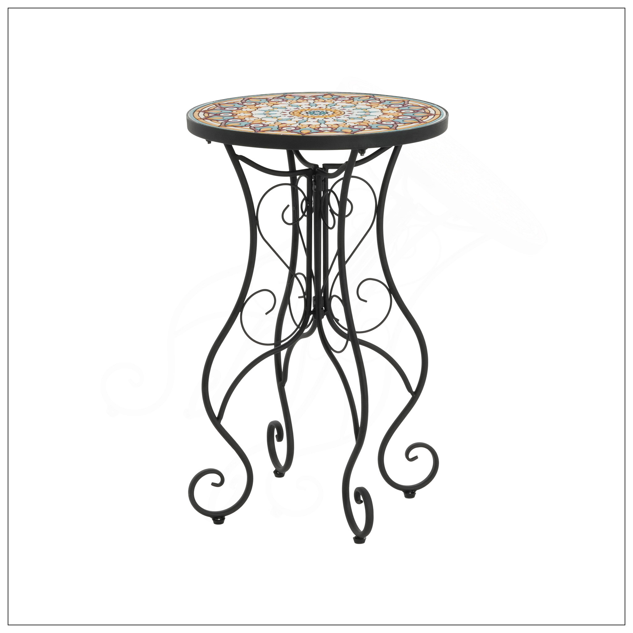 Dakota Fields Round Ceramic Outdoor Side Table,Colourful+Black ...