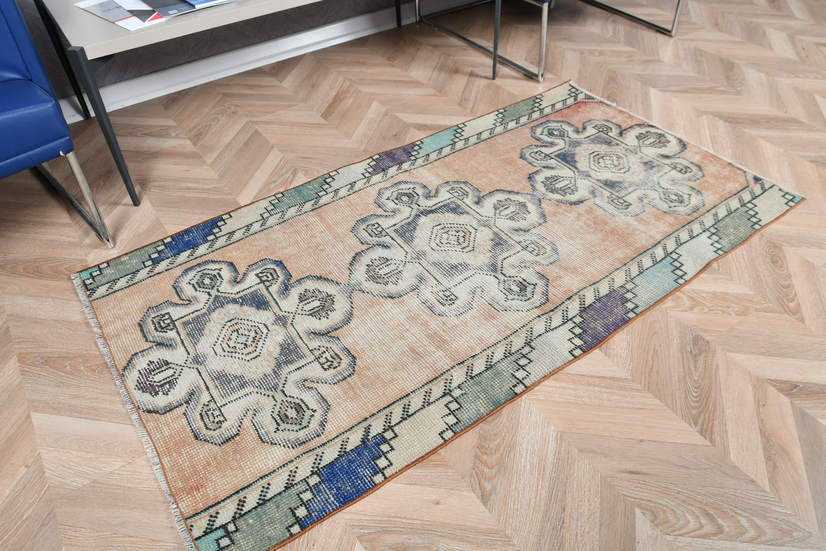 Bungalow Rose Blue And Beige Handwoven Vintage Turkish Door Mat With ...