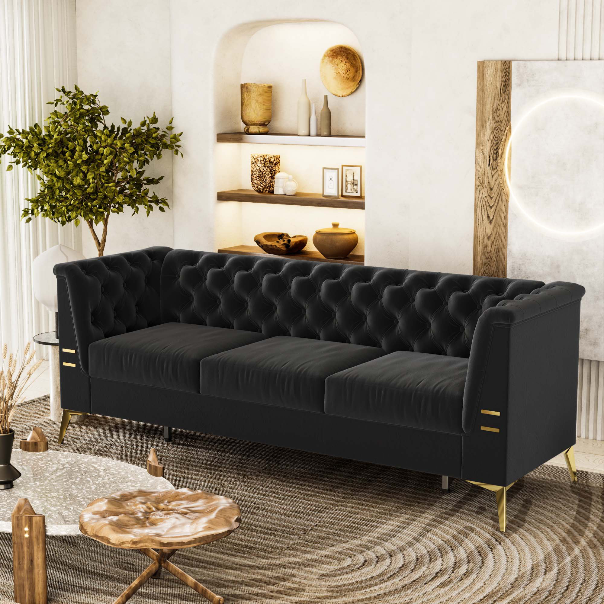 Mercer41 Luxurious Velvet Sofa with Exquisite Design for Living and ...