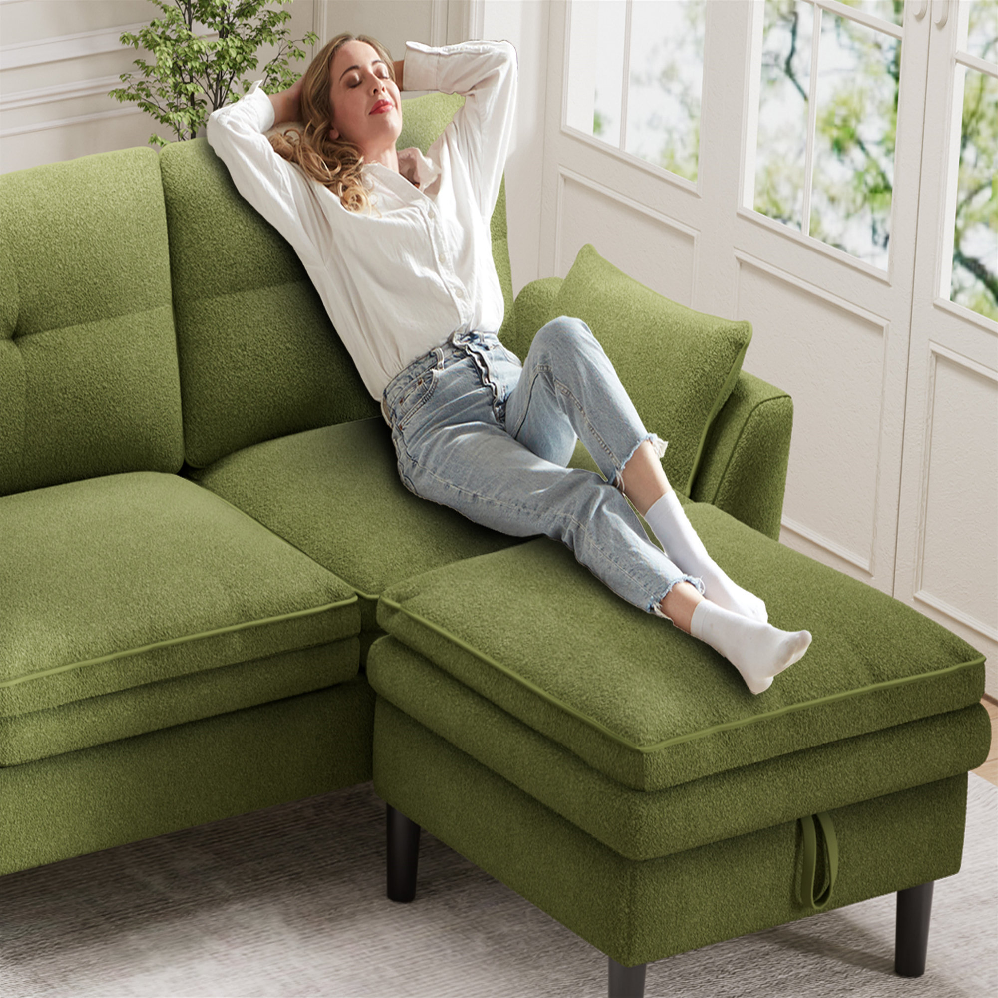 Ivy Bronx WEUP 115” Modern Cloud Couch Sectional Sofa With Bluetooth ...