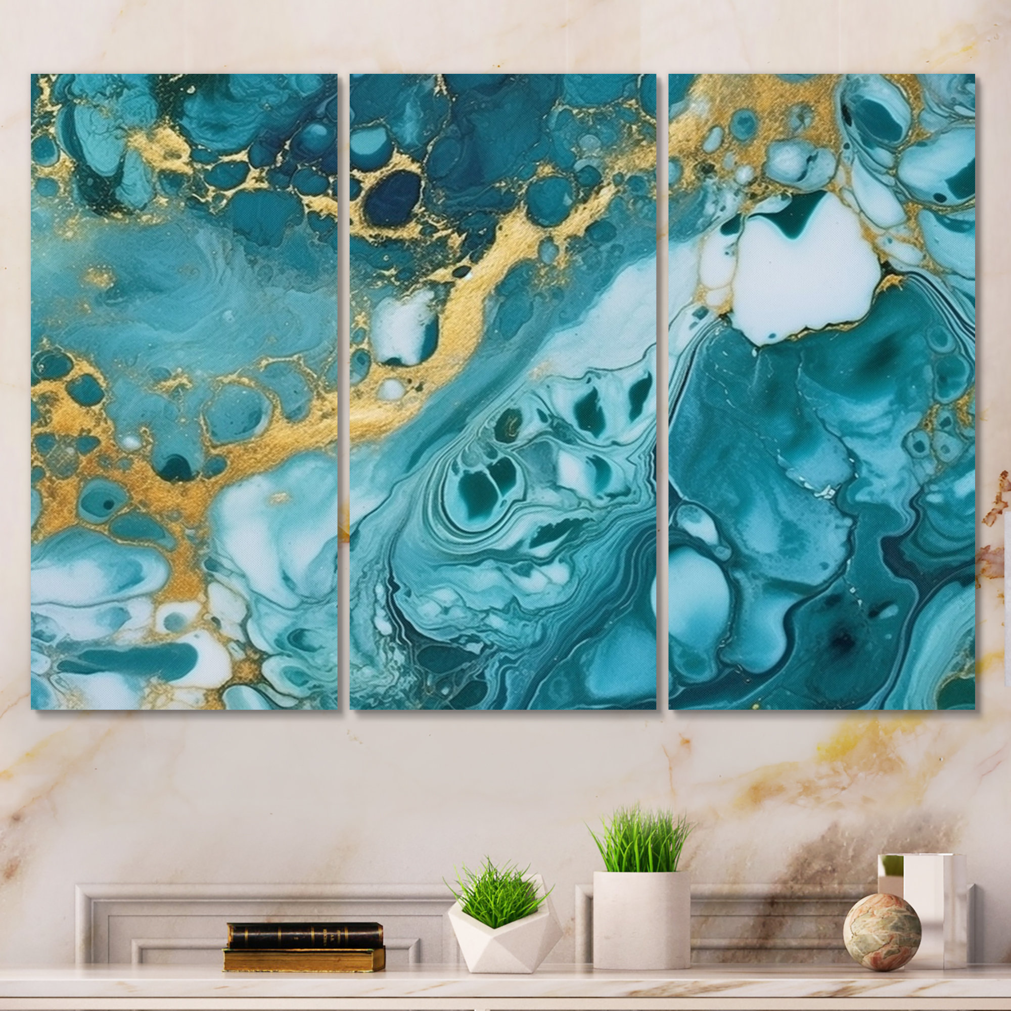 Mercer41 Turquoise Luxury Abstract Fluid Art V - Fractals Metal Wall ...